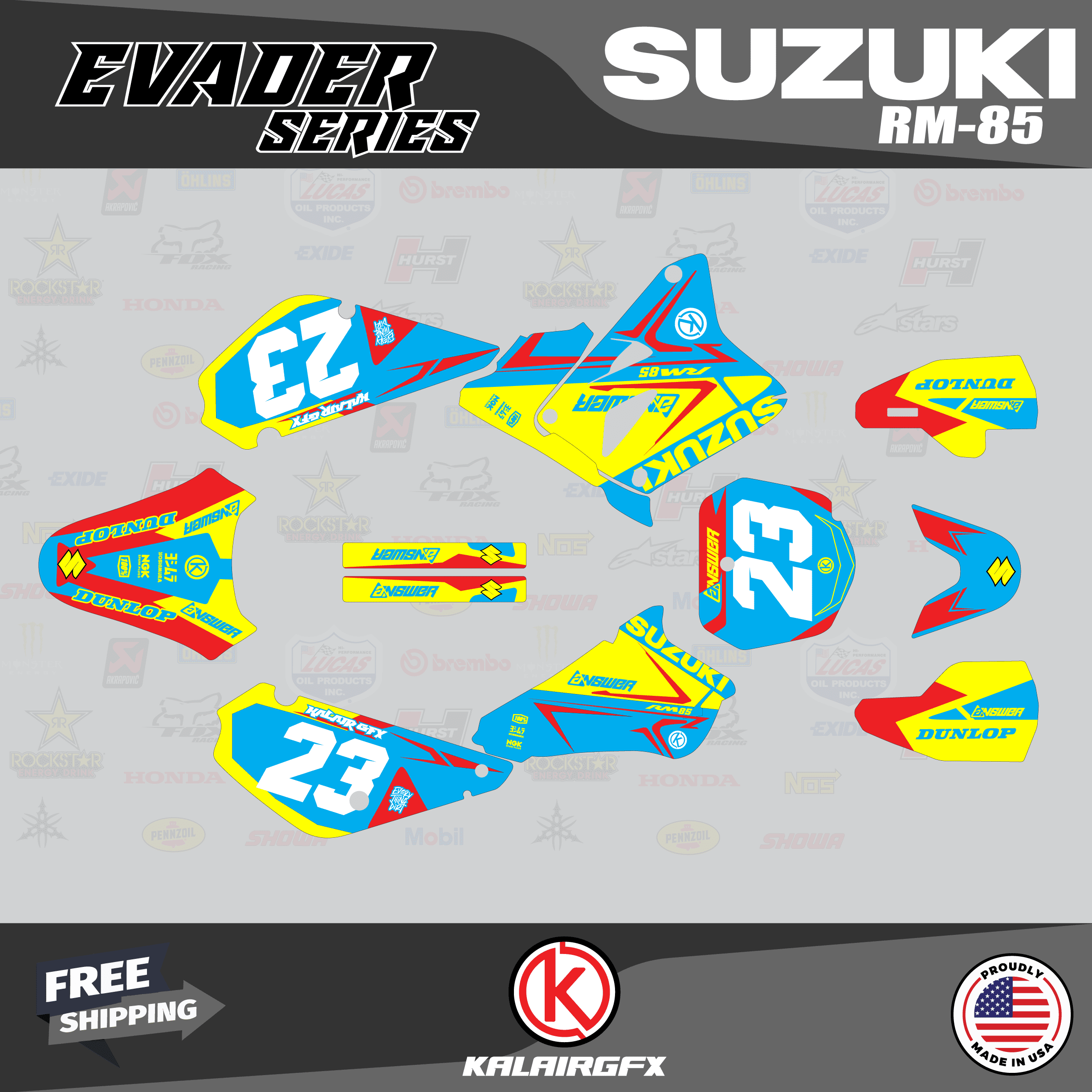 Kalair GFX Graphics Kit for Suzuki RM85 (2005-2023) Evader Series ...