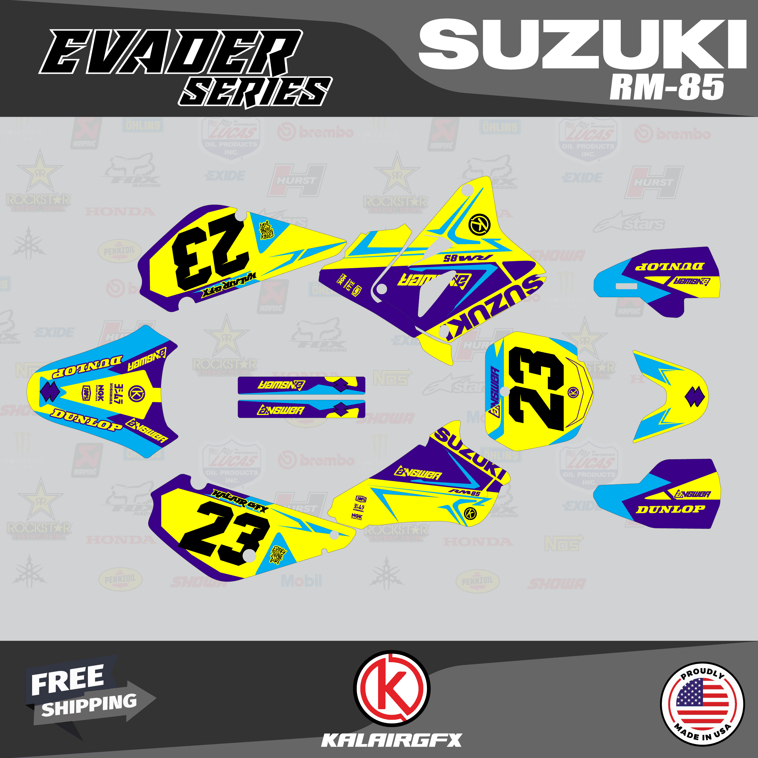 Kalair GFX Graphics Kit for Suzuki RM85 (2005-2023) Evader Series ...