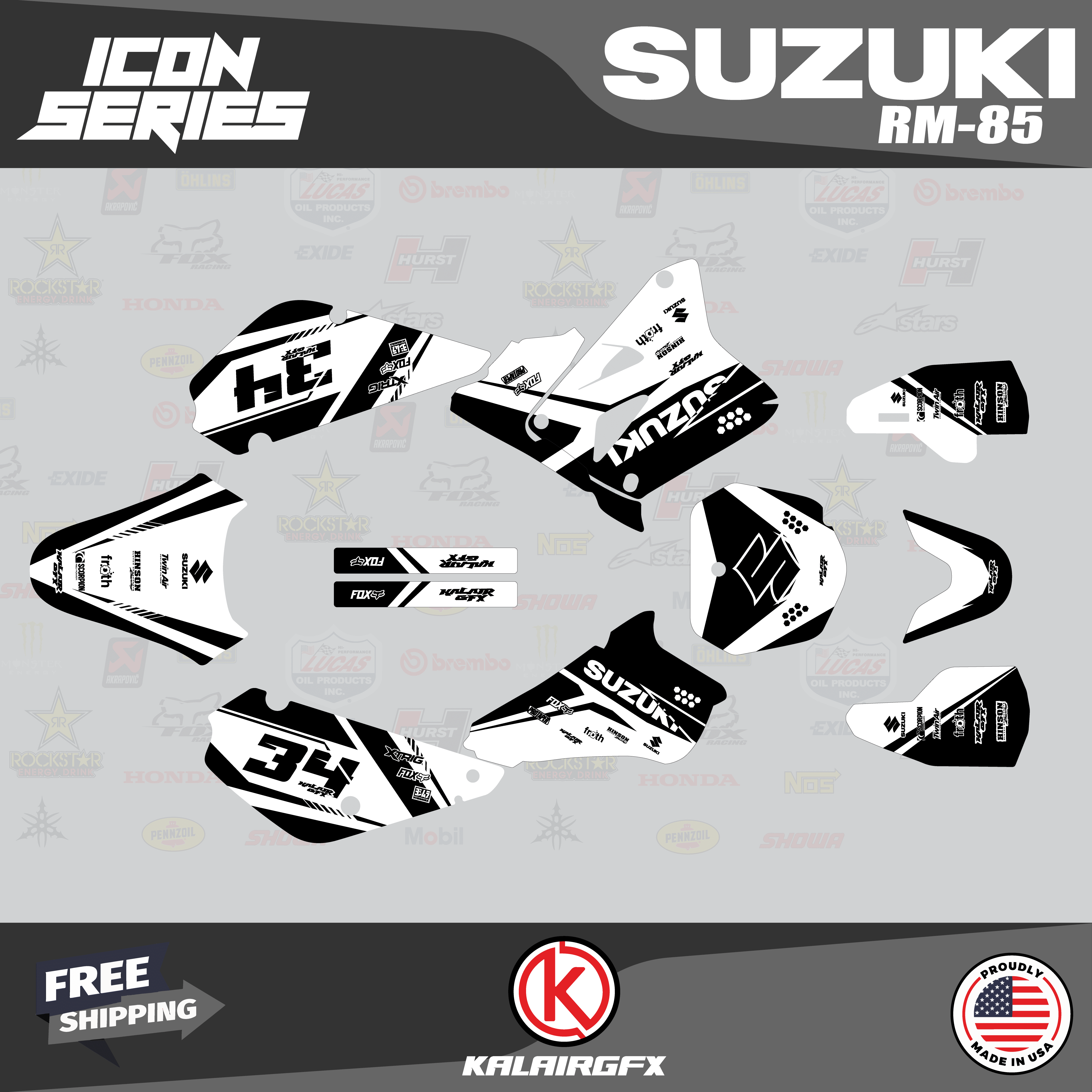 Kalair GFX Graphics Kit for Suzuki RM85 (2005-2023) Icon Series ...