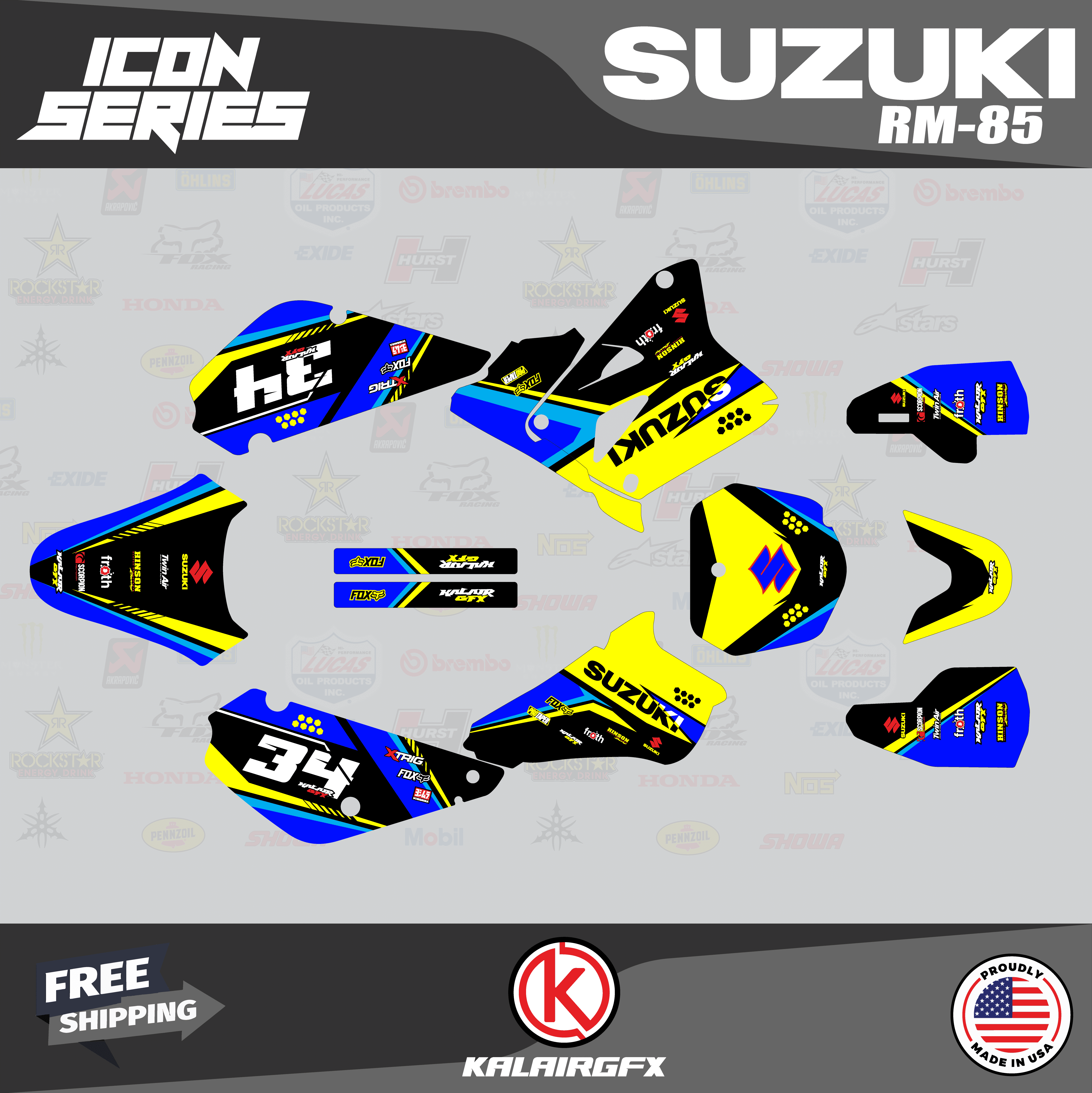 Kalair GFX Graphics Kit for Suzuki RM85 (2005-2023) Icon Series ...