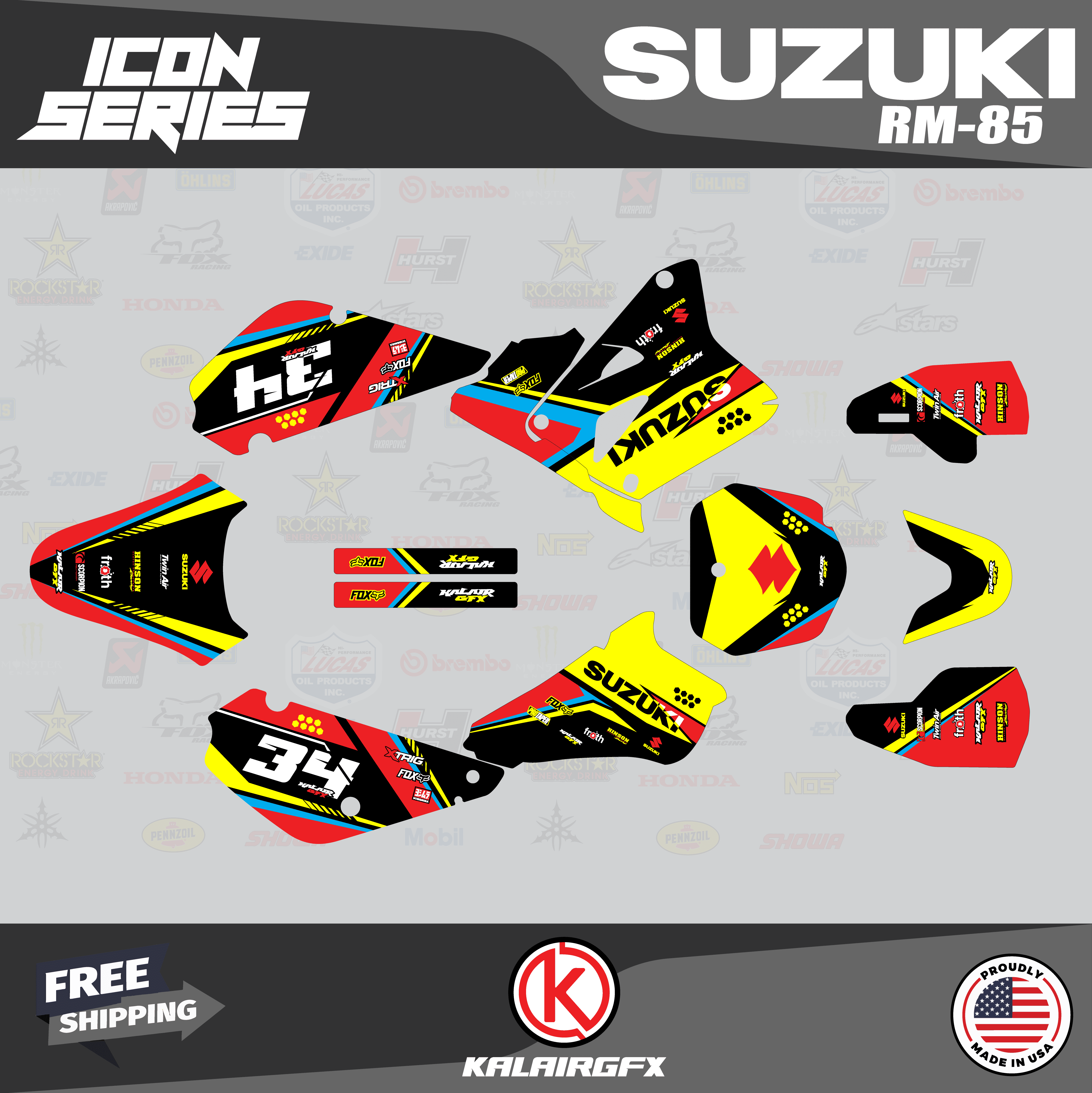 Kalair GFX Graphics Kit for Suzuki RM85 (2005-2023) Icon Series ...