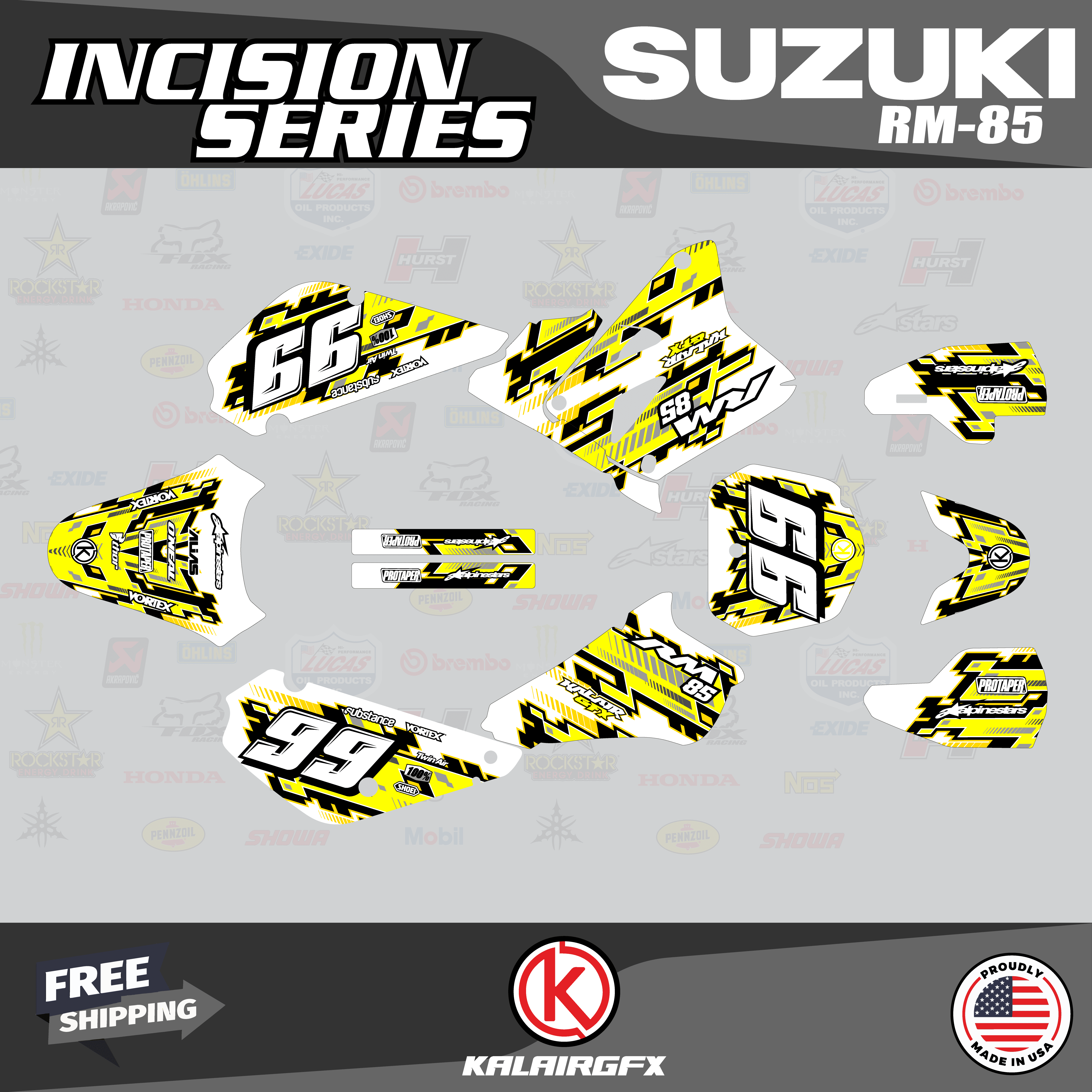 Kalair GFX Graphics Kit for Suzuki RM85 (2005-2023) Incision Series ...