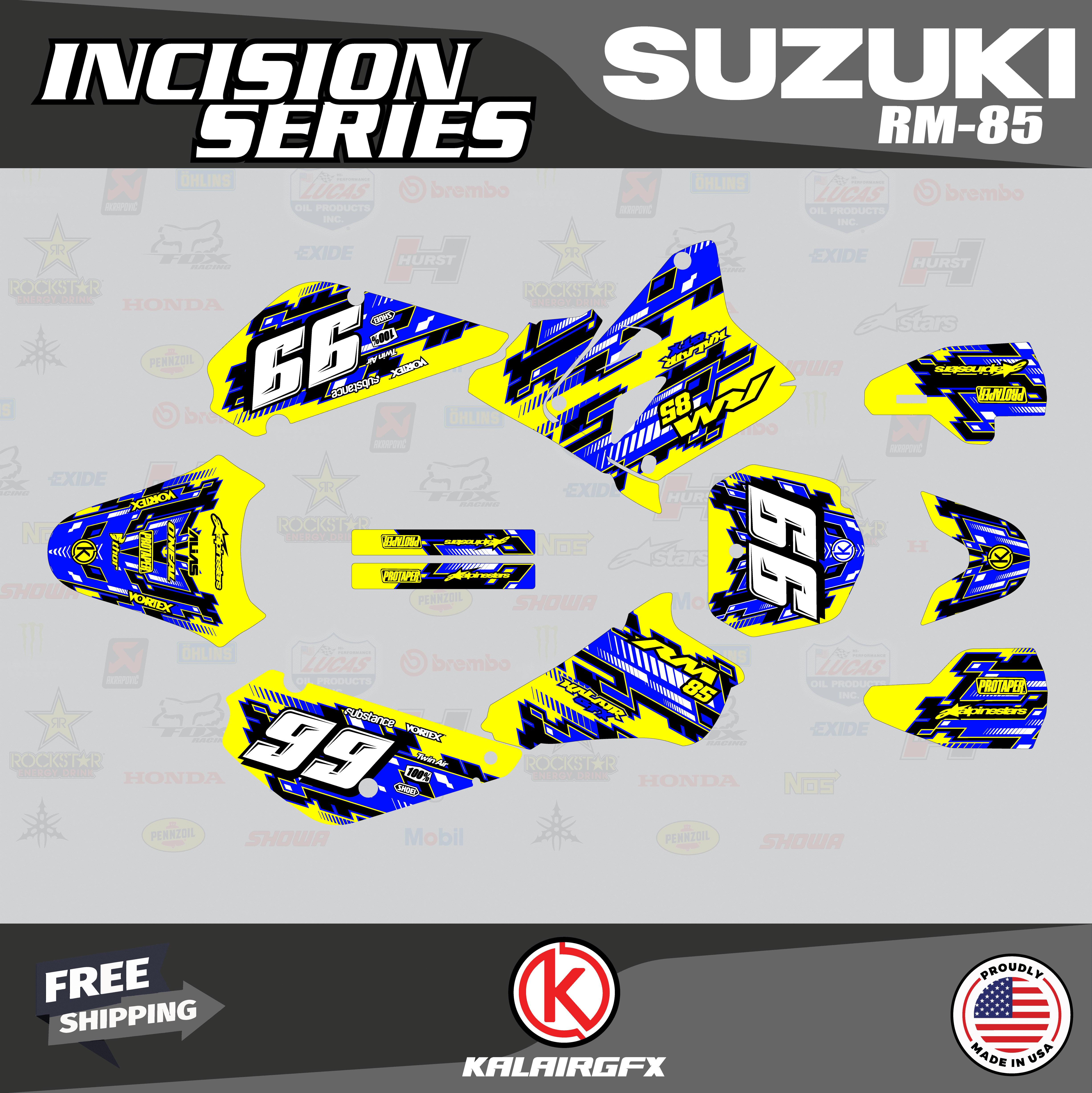 Kalair GFX Graphics Kit for Suzuki RM85 (2005-2023) Incision Series ...