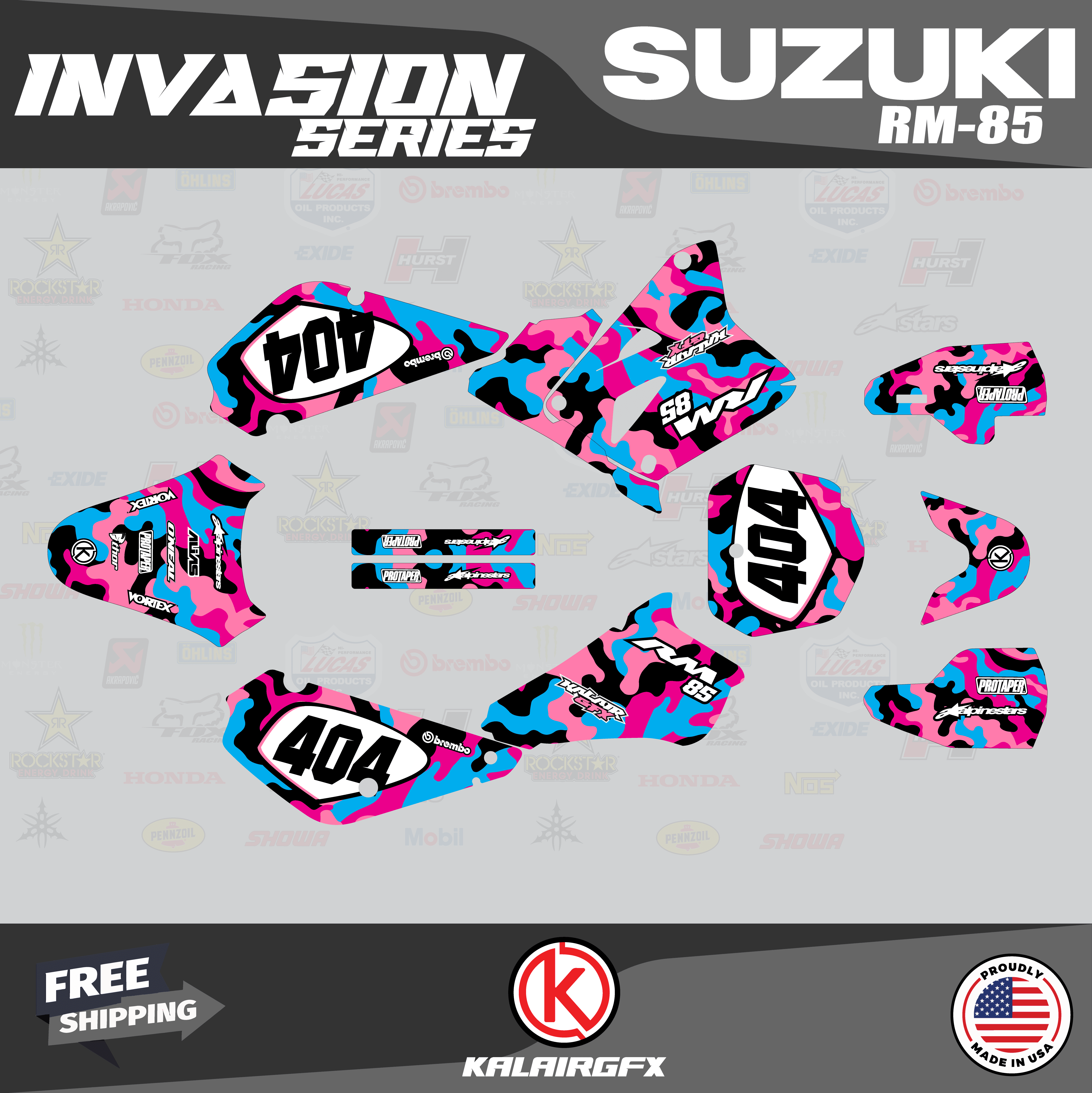 Kalair GFX Graphics Kit for Suzuki RM85 (2005-2023) Invasion Series ...