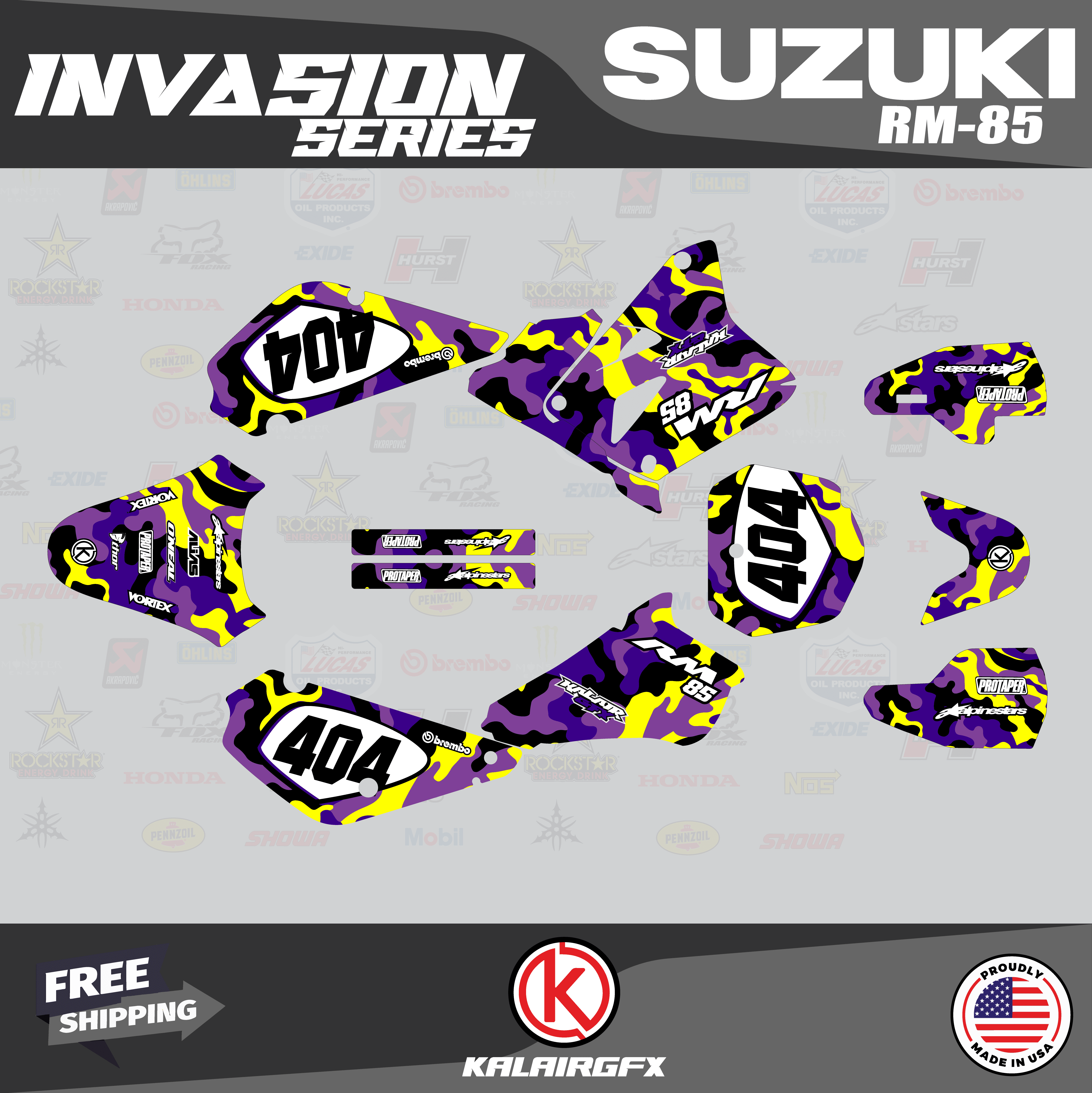 Kalair GFX Graphics Kit for Suzuki RM85 (2005-2023) Invasion Series ...
