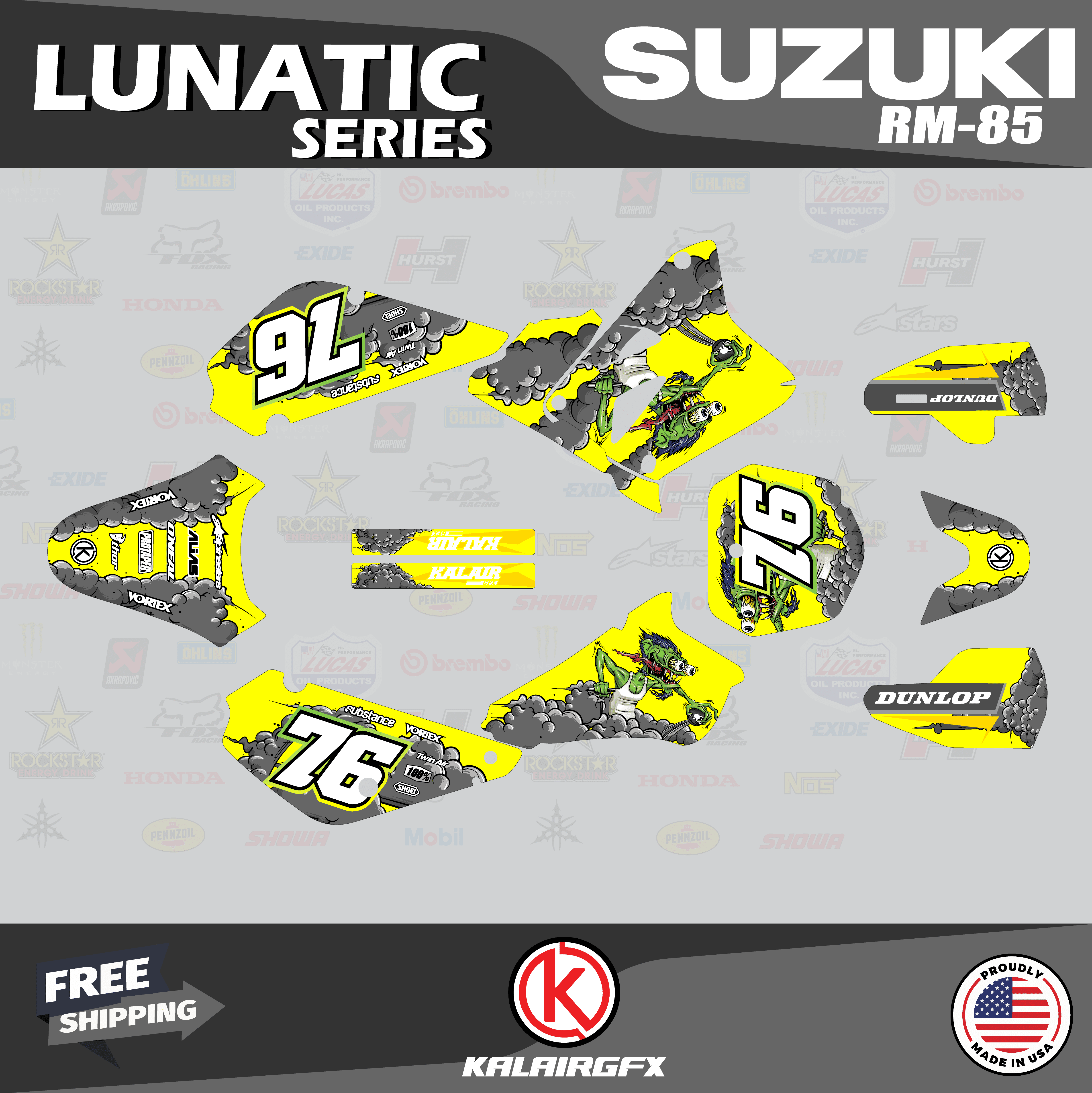 Kalair GFX Graphics Kit for Suzuki RM85 (2005-2023) Lunatic Series ...