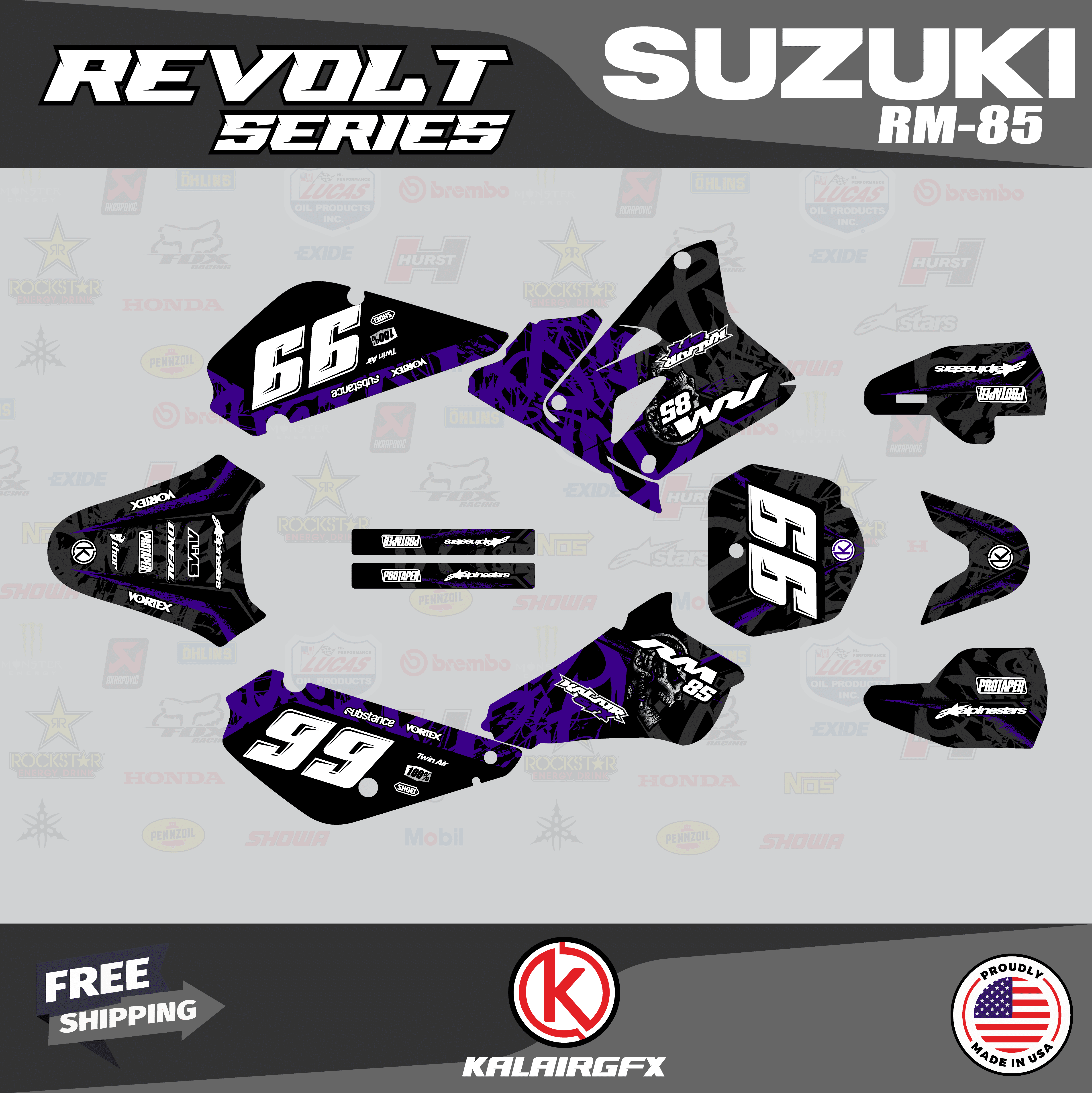 Kalair GFX Graphics Kit for Suzuki RM85 (2005-2023) Revolt Series ...