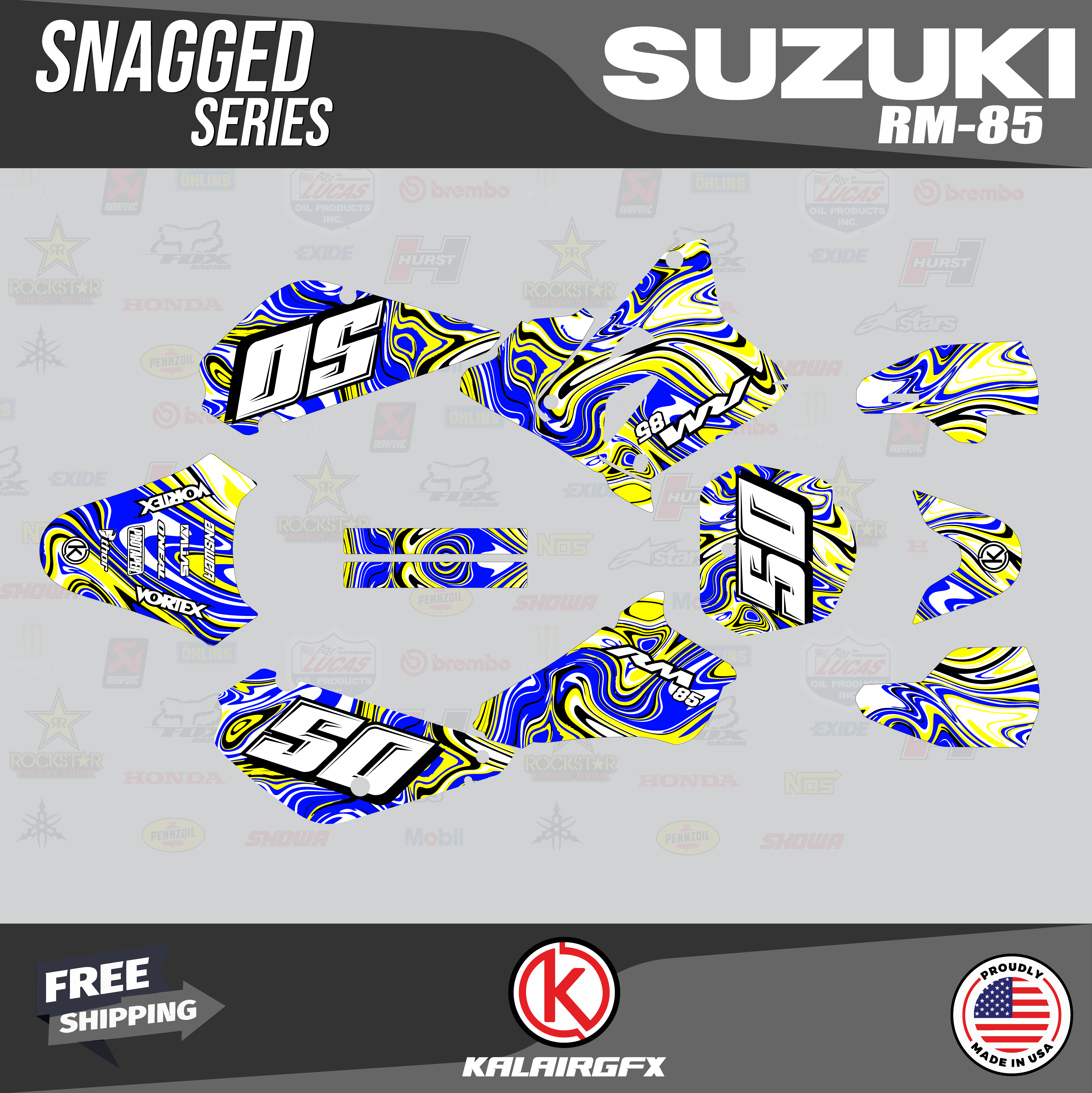 Kalair GFX Graphics Kit for Suzuki RM85 (2005-2023) Snagged Series ...