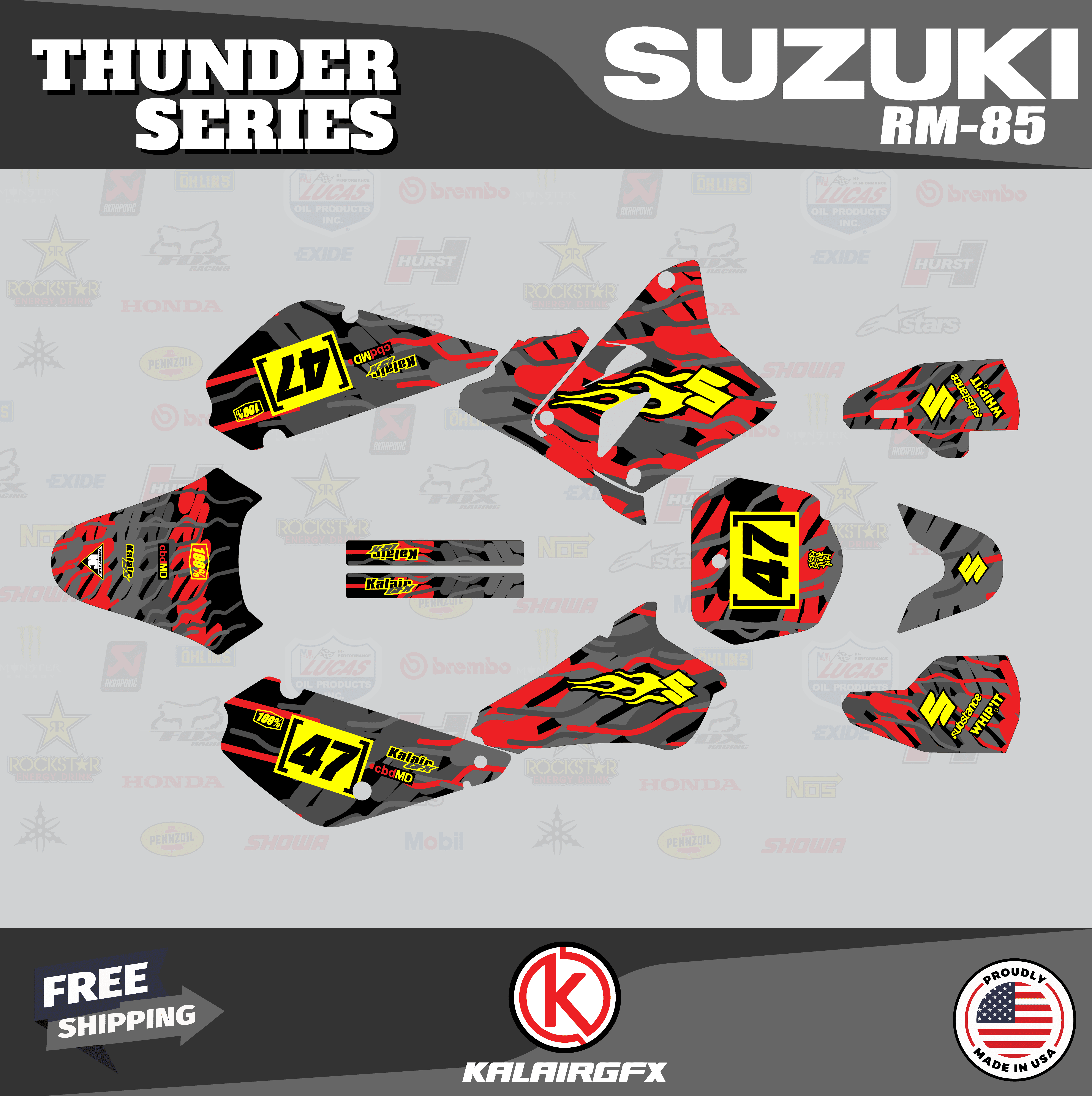 Kalair GFX Graphics Kit for Suzuki RM85 (2005-2023) Thunder Series ...
