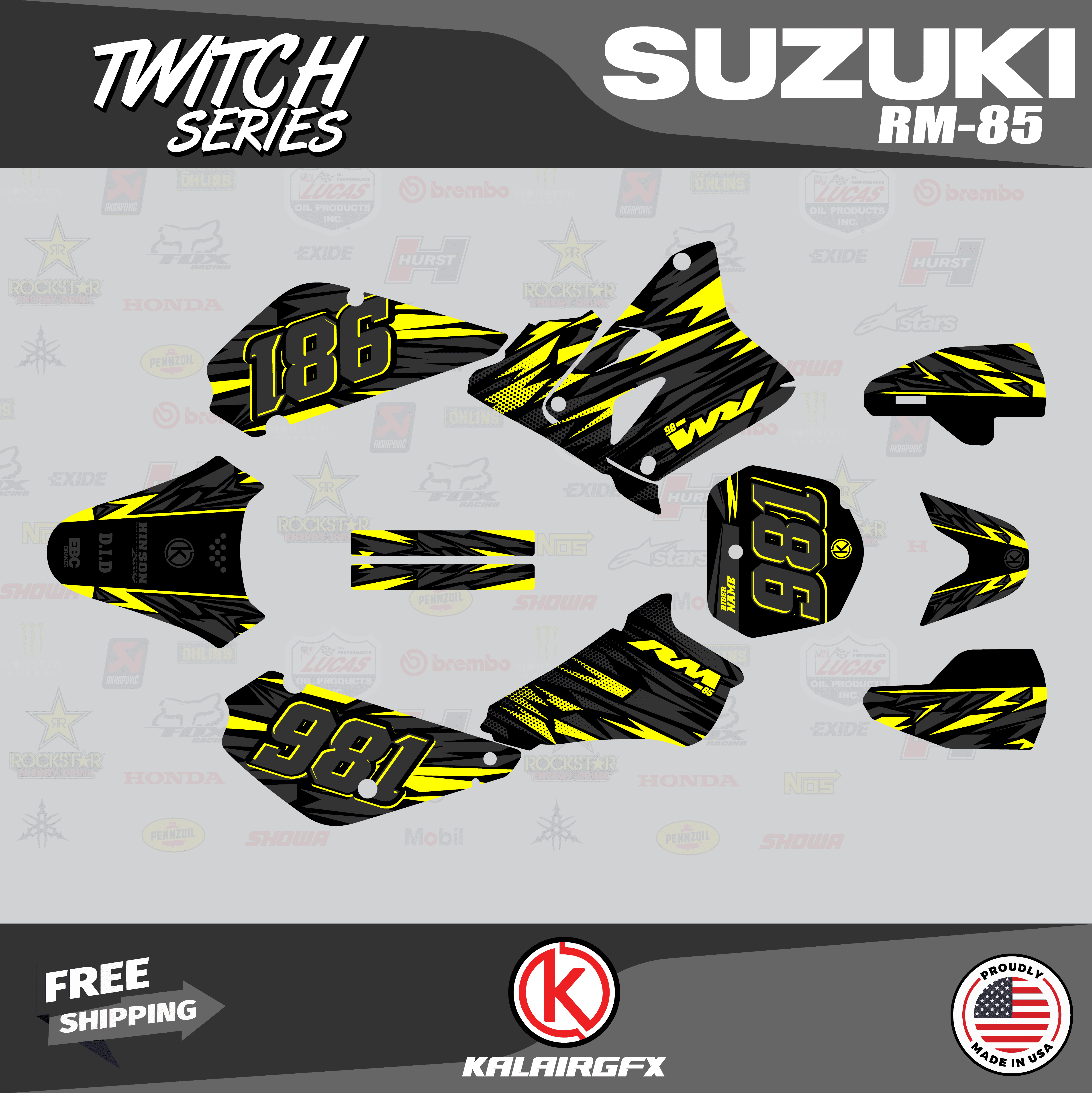 Kalair GFX Graphics Kit for Suzuki RM85 (2005-2023) Twitch Series ...