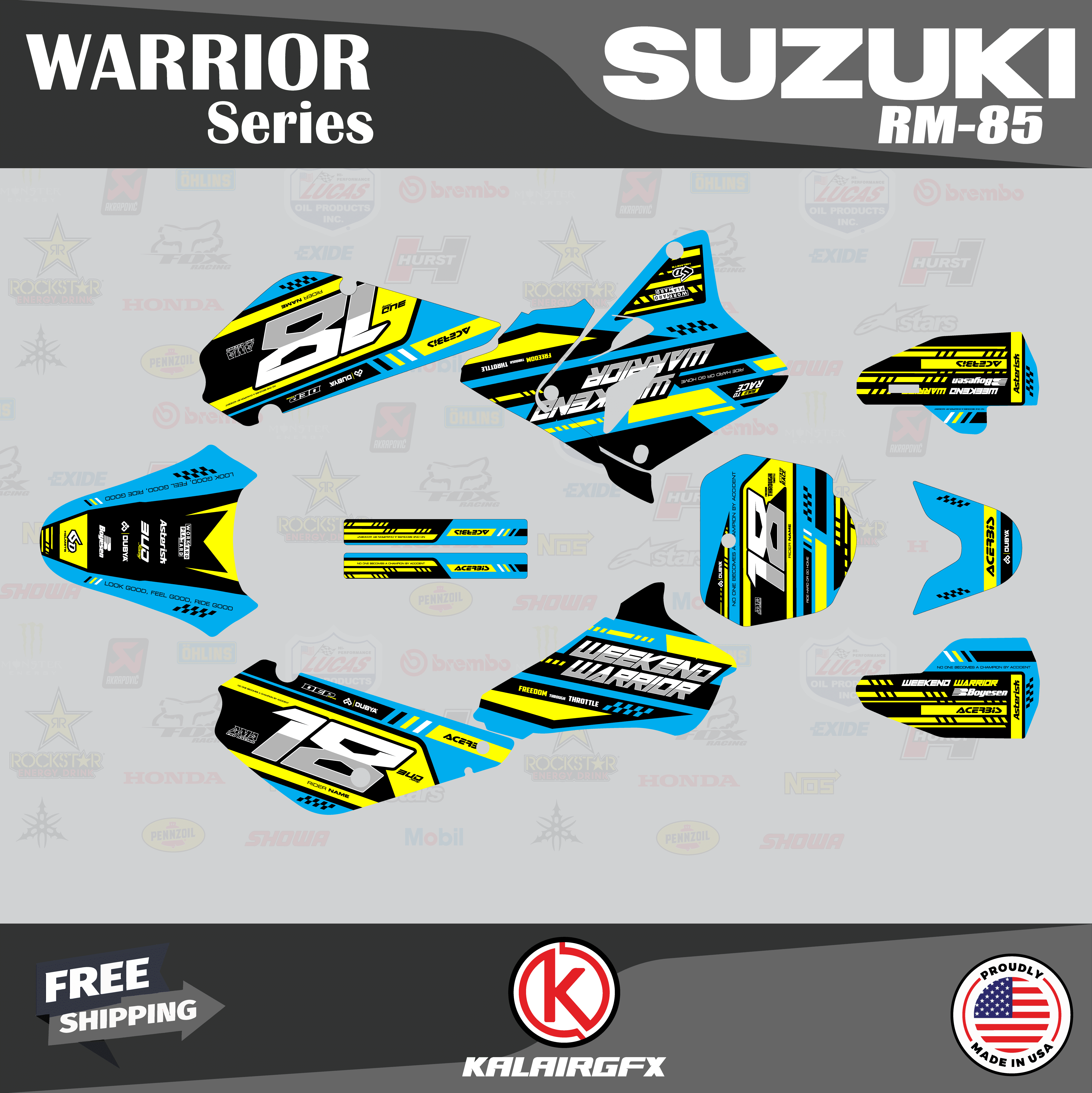 Kalair GFX Graphics Kit for Suzuki RM85 (2005-2023) Warrior Series ...