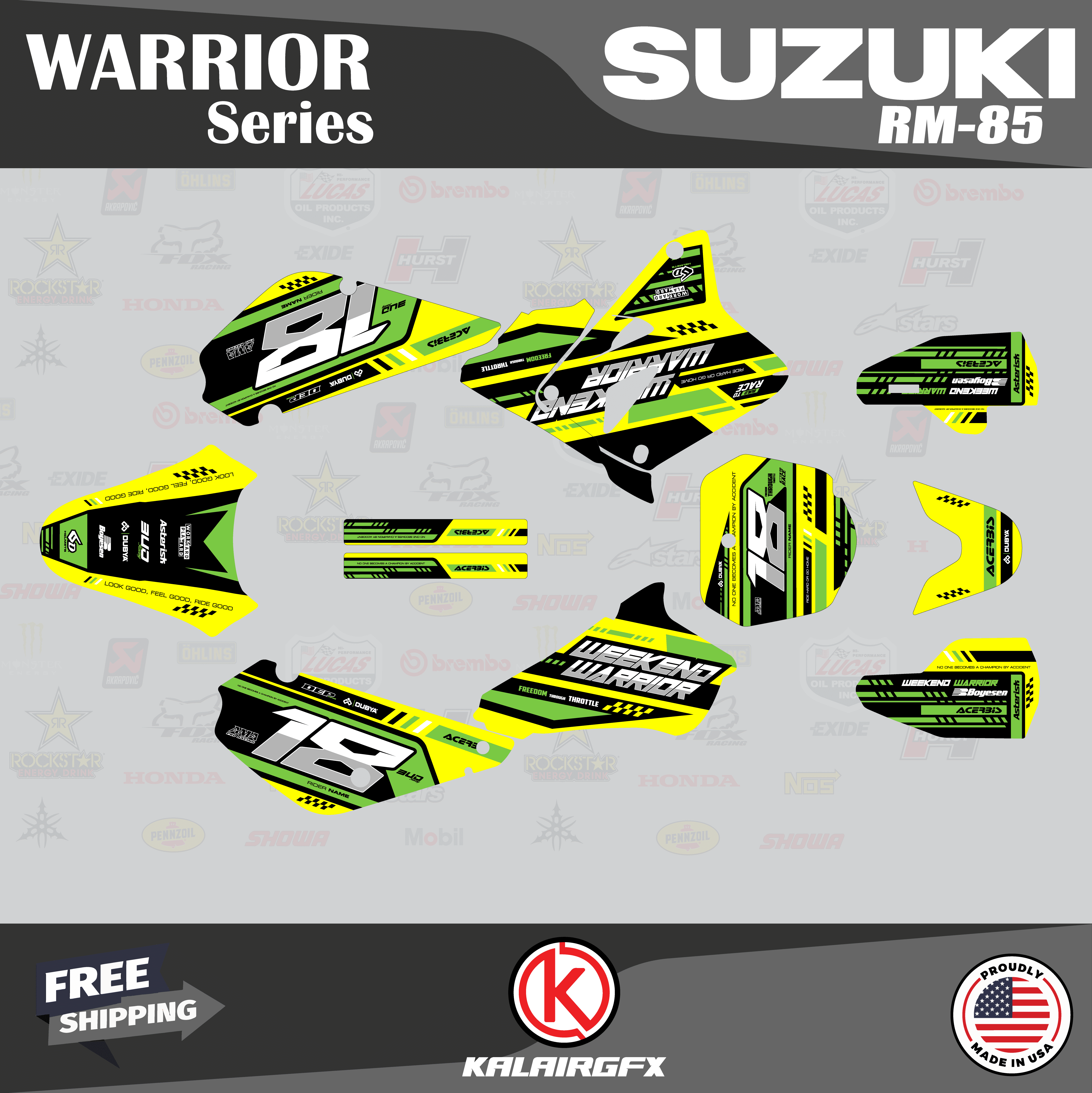Kalair GFX Graphics Kit for Suzuki RM85 (2005-2023) Warrior Series ...