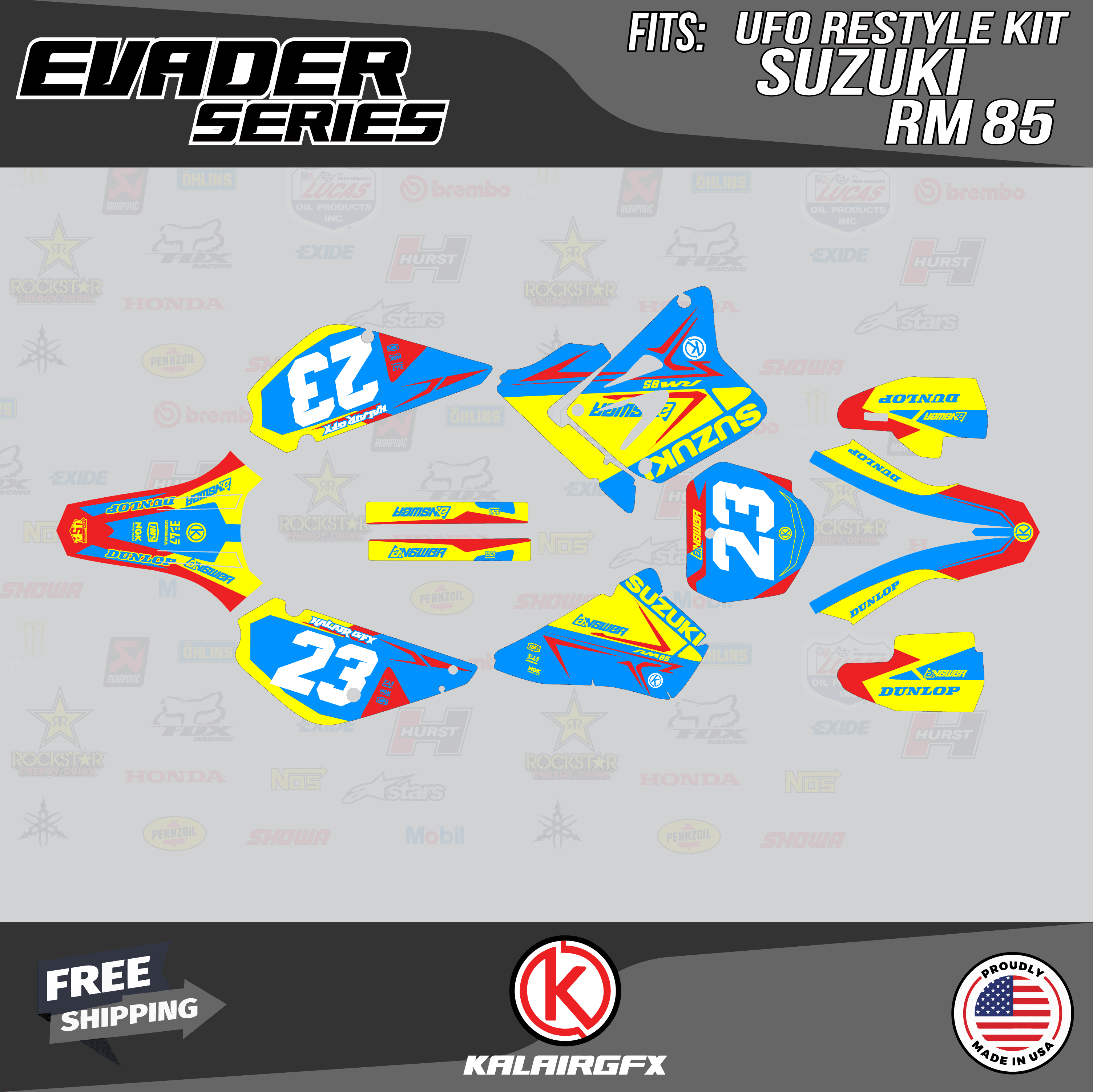 Kalair GFX Graphics Kit for Suzuki RM85 UFO RESTYLED(2005+) Evader ...