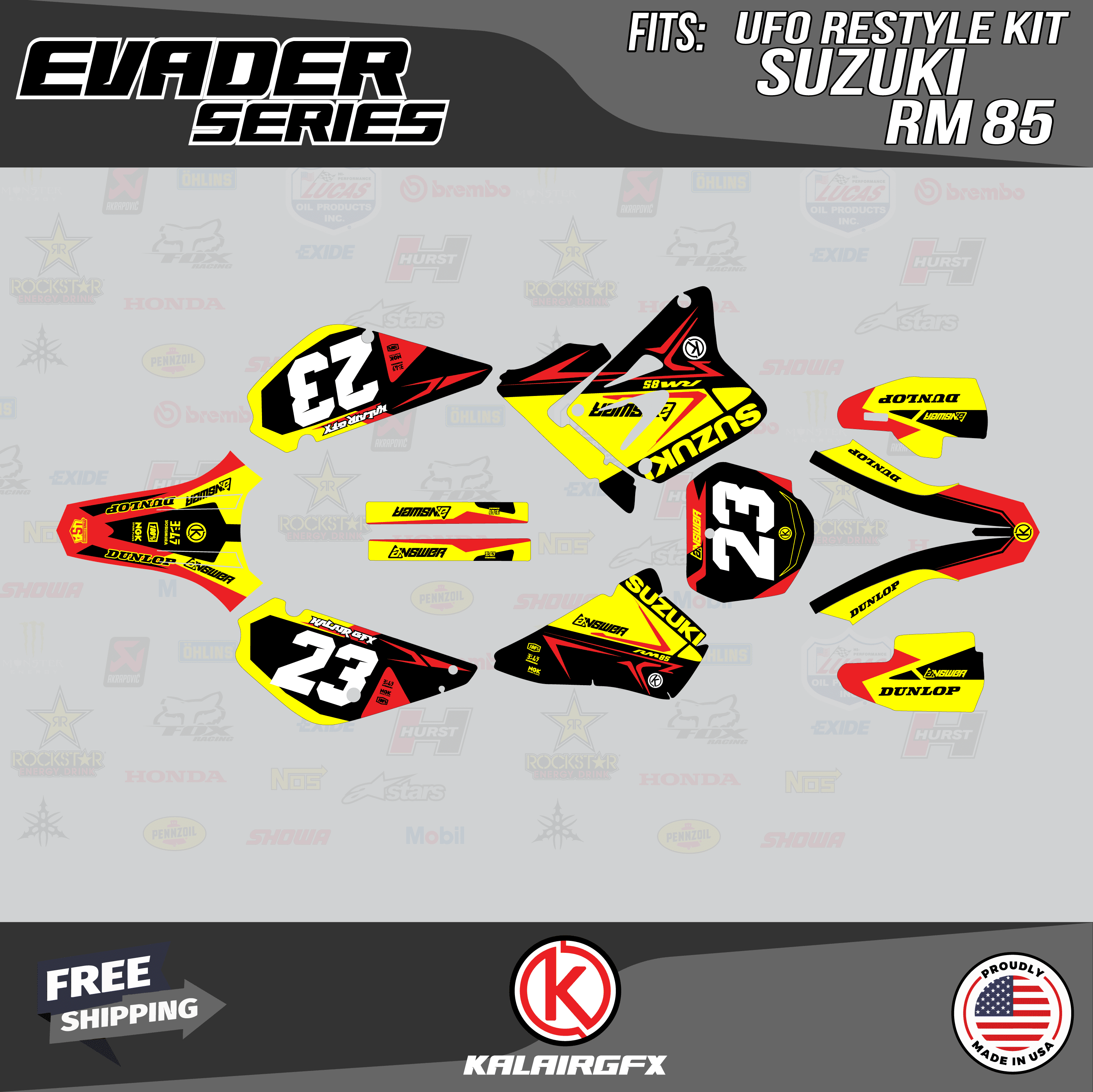 Kalair GFX Graphics Kit for Suzuki RM85 UFO RESTYLED(2005+) Evader ...