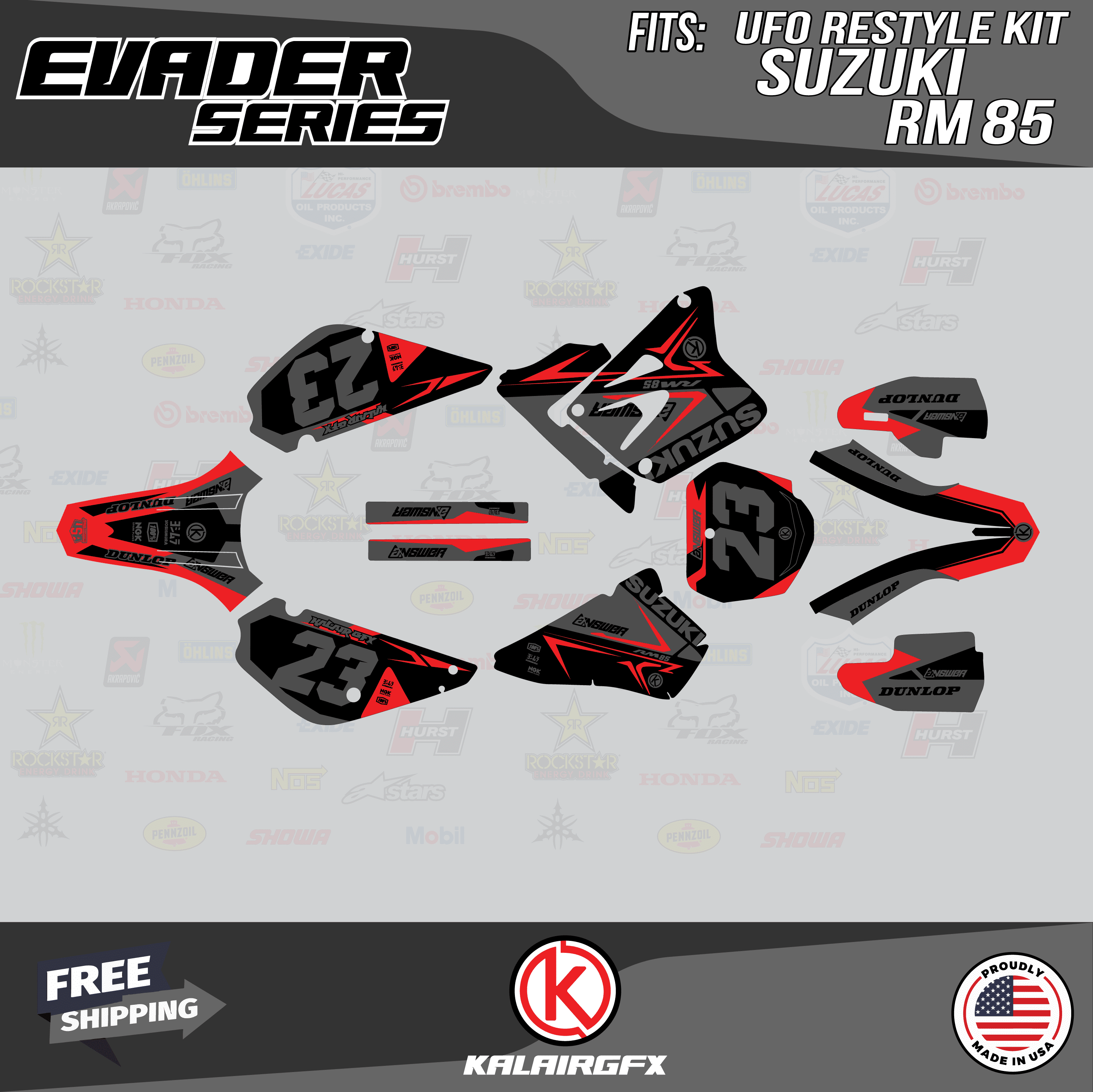 Kalair GFX Graphics Kit for Suzuki RM85 UFO RESTYLED(2005+) Evader ...