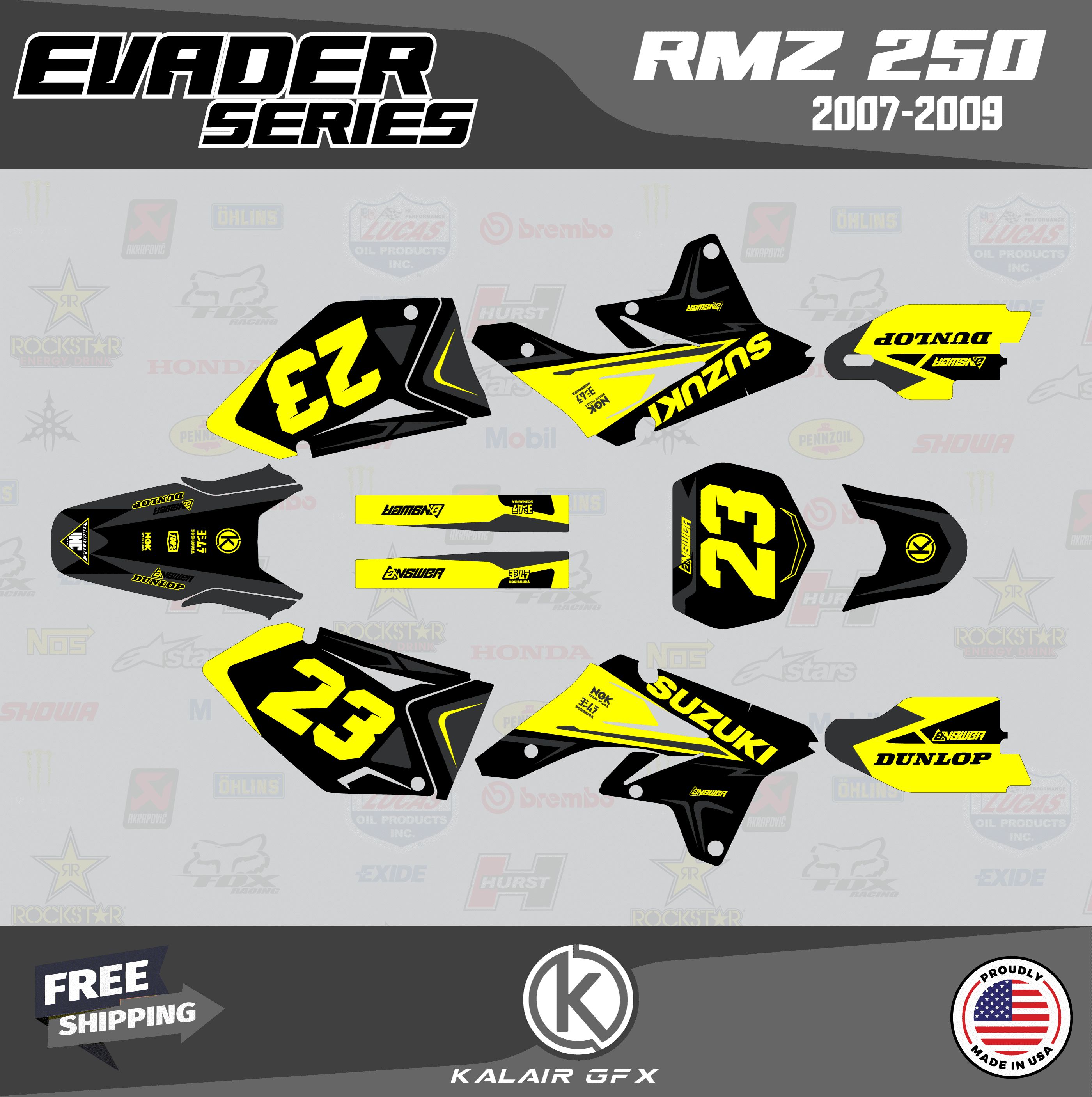 Kalair GFX Graphics Kit for Suzuki RMZ250 (2007-2009) Enigma Series ...