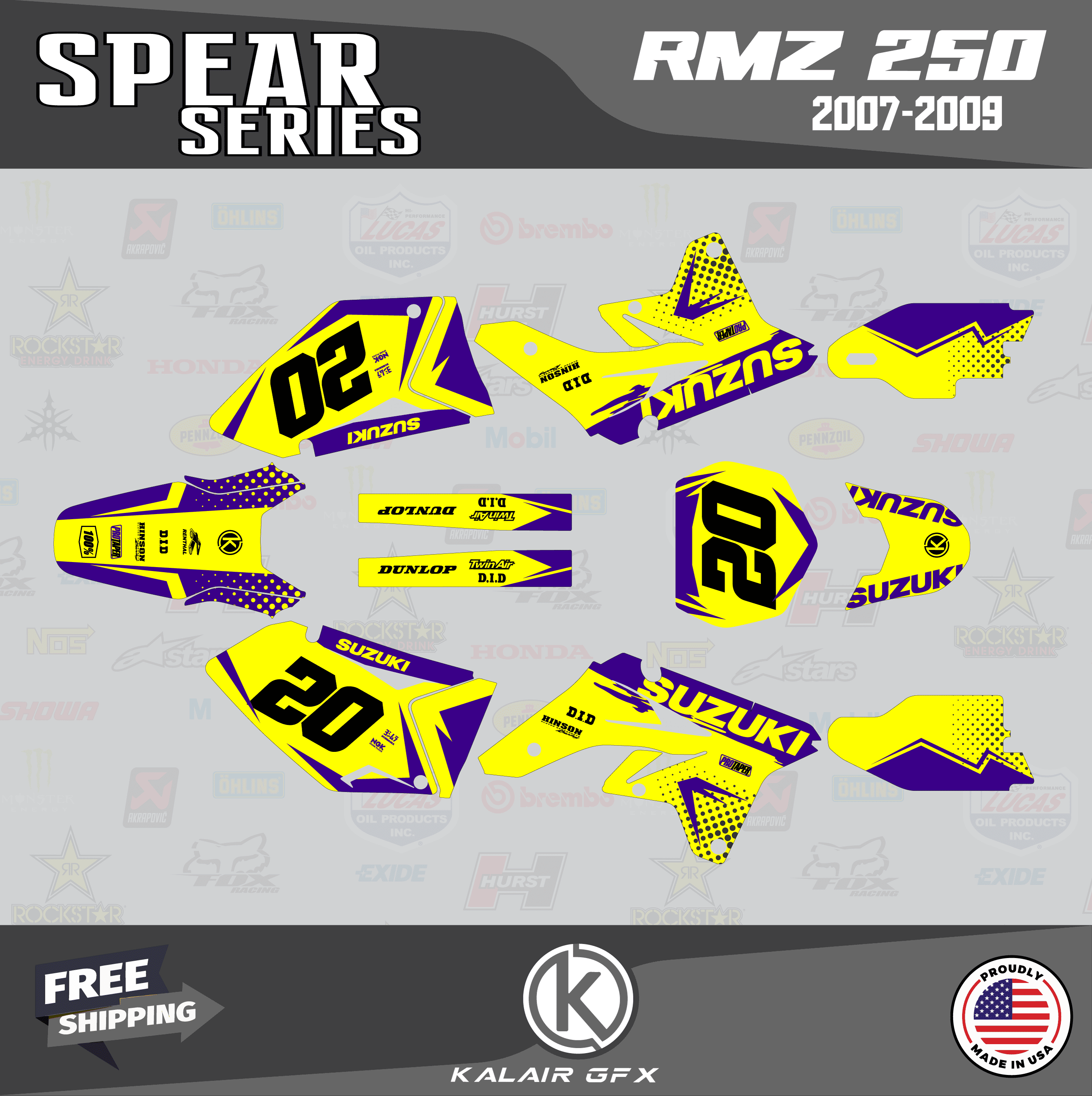 Kalair GFX Graphics Kit for Suzuki RMZ250 (2007-2009) Spear Series ...
