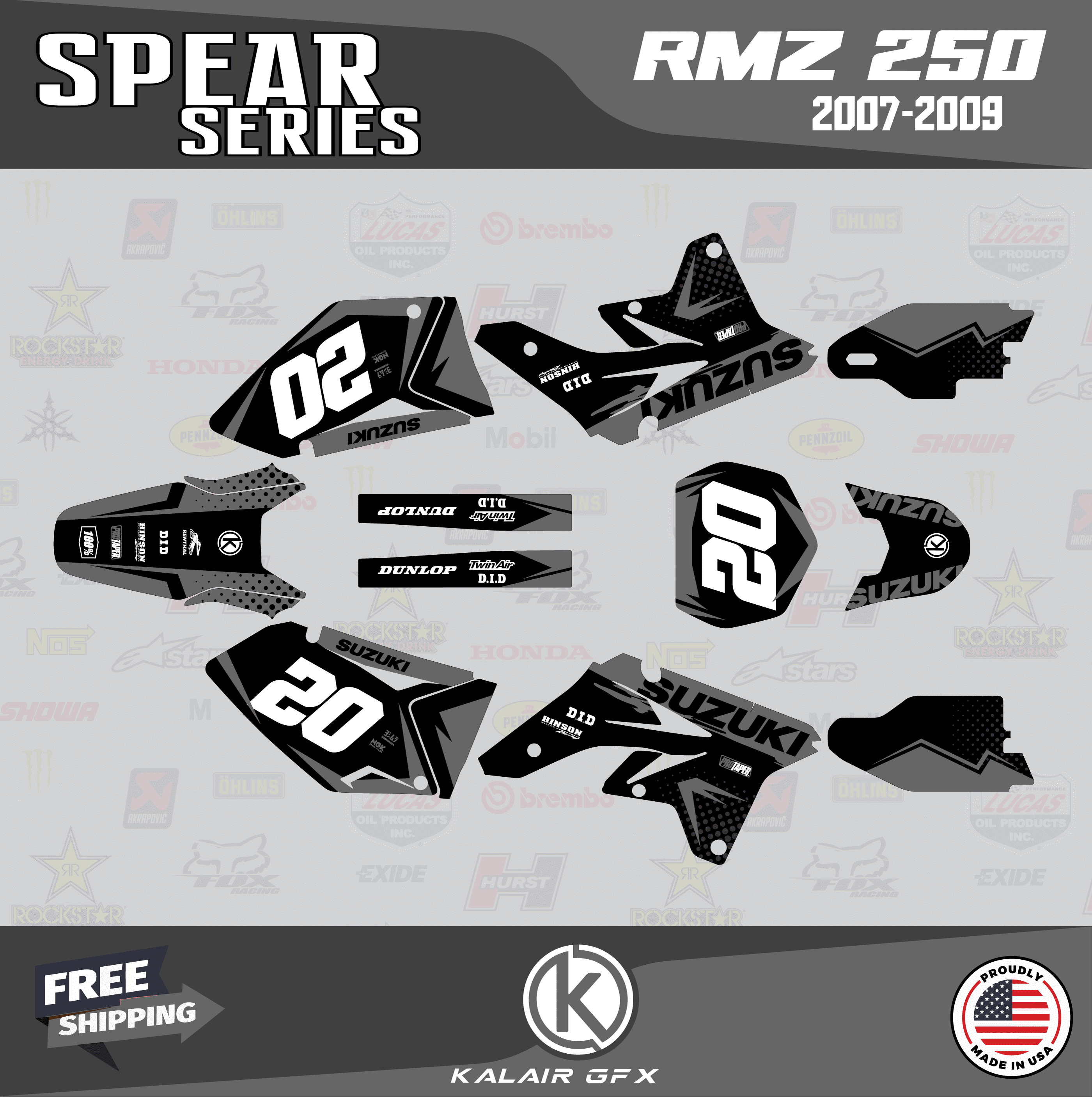 Kalair GFX Graphics Kit for Suzuki RMZ250 (2007-2009) Spear Series ...