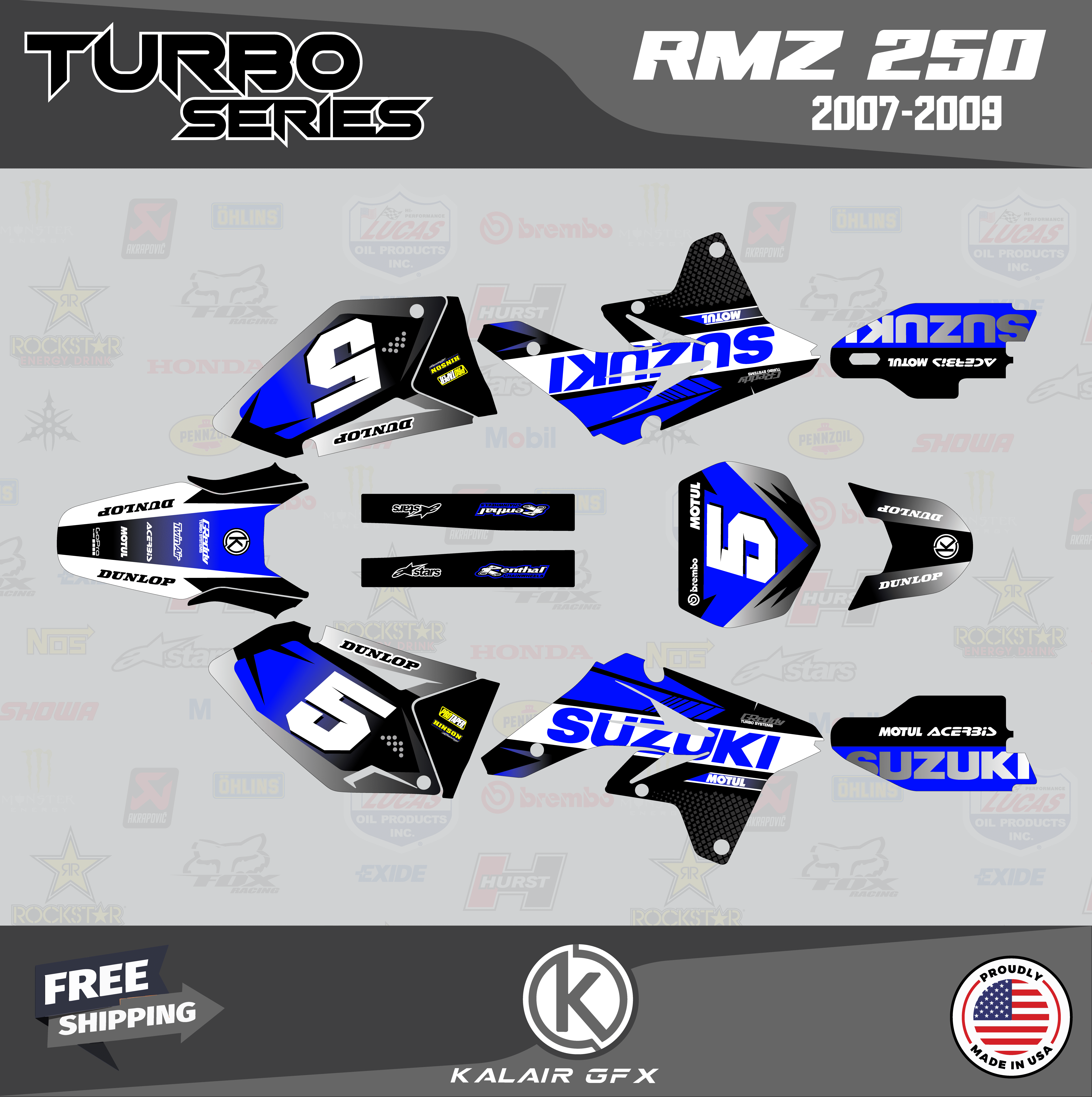 Kalair GFX Graphics Kit for Suzuki RMZ250 (2007-2009) Turbo Series ...