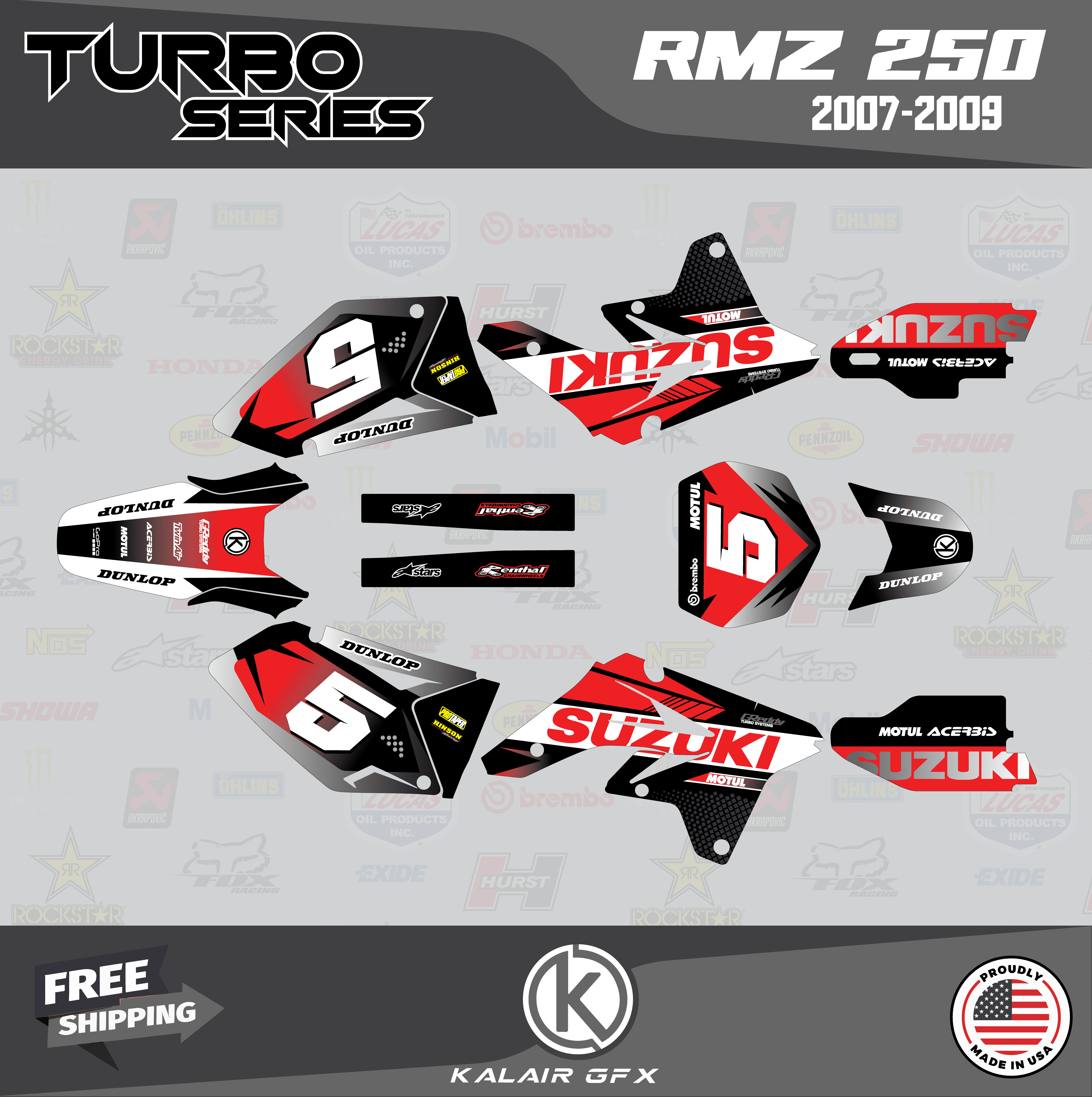 Kalair GFX Graphics Kit for Suzuki RMZ250 (2007-2009) Turbo Series ...