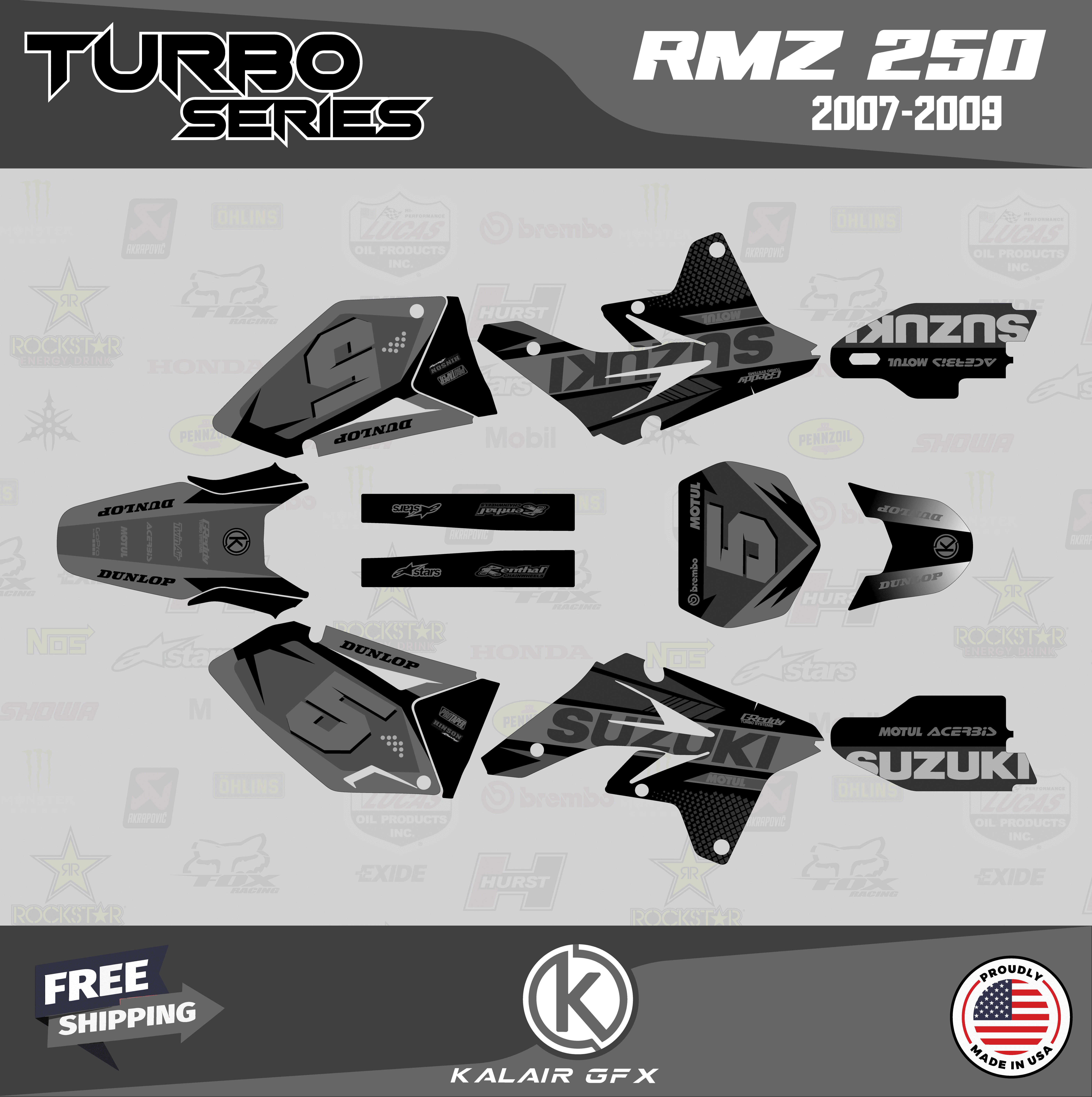 Kalair GFX Graphics Kit for Suzuki RMZ250 (2007-2009) Turbo Series ...