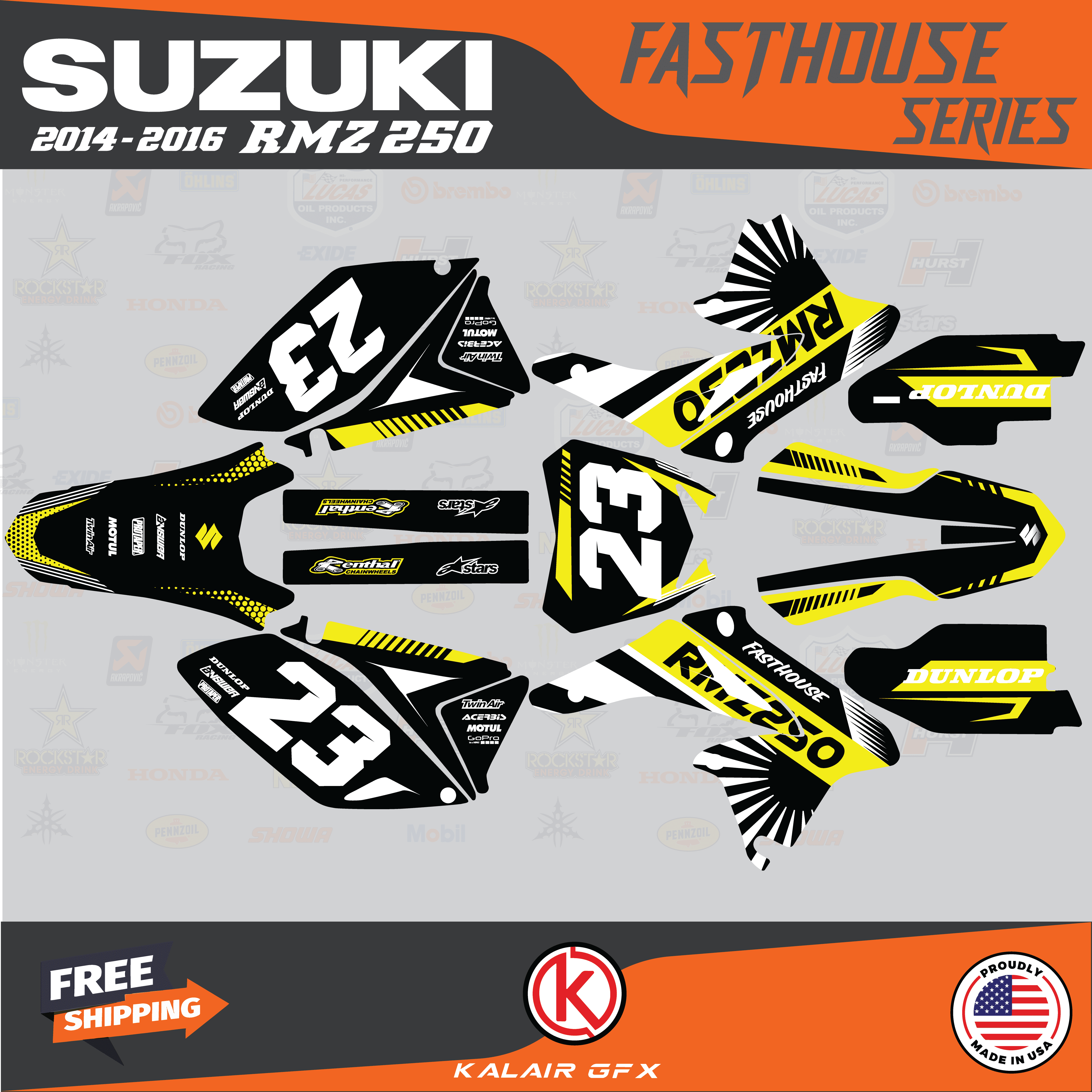 Kalair GFX Graphics Kit for Suzuki RMZ250 (2014-2016) Fasthouse Series ...