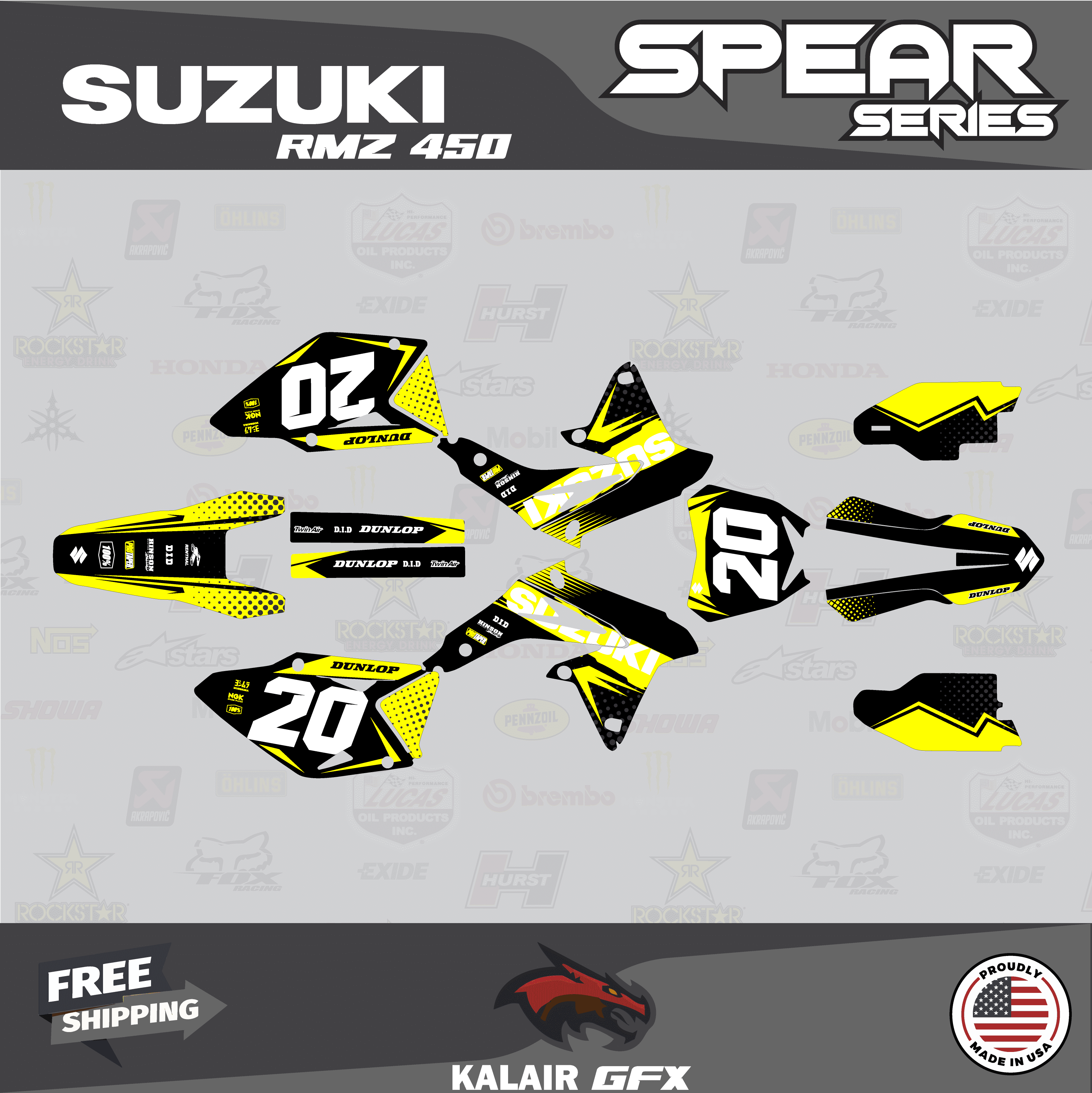 Kalair GFX Graphics Kit for Suzuki RMZ450 (2008-2017) Spear Series ...