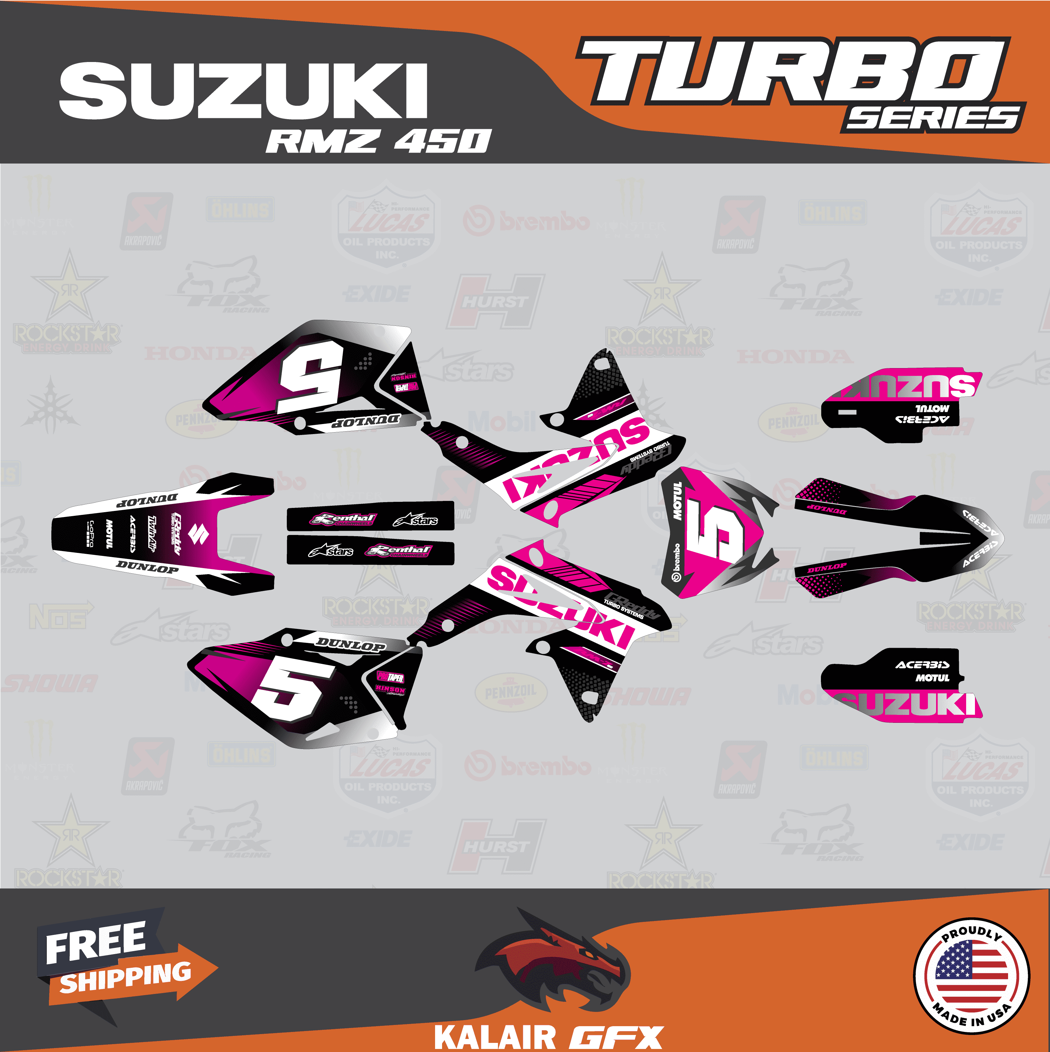 Kalair GFX Graphics Kit for Suzuki RMZ450 (2008-2017) Turbo Series ...