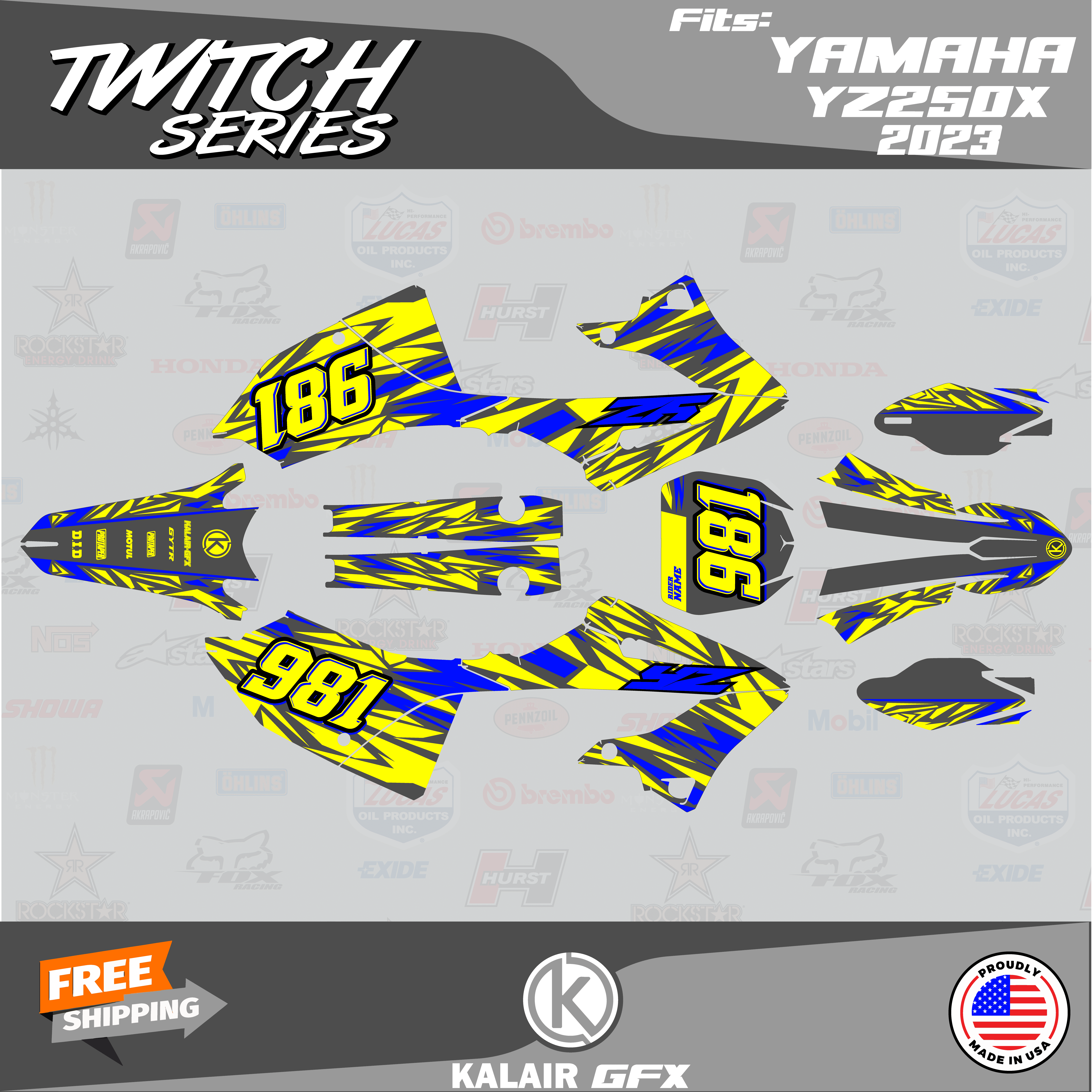 Kalair GFX Graphics Kit for Yamaha 2-stroke Enduro YZ 250X (2023 ...