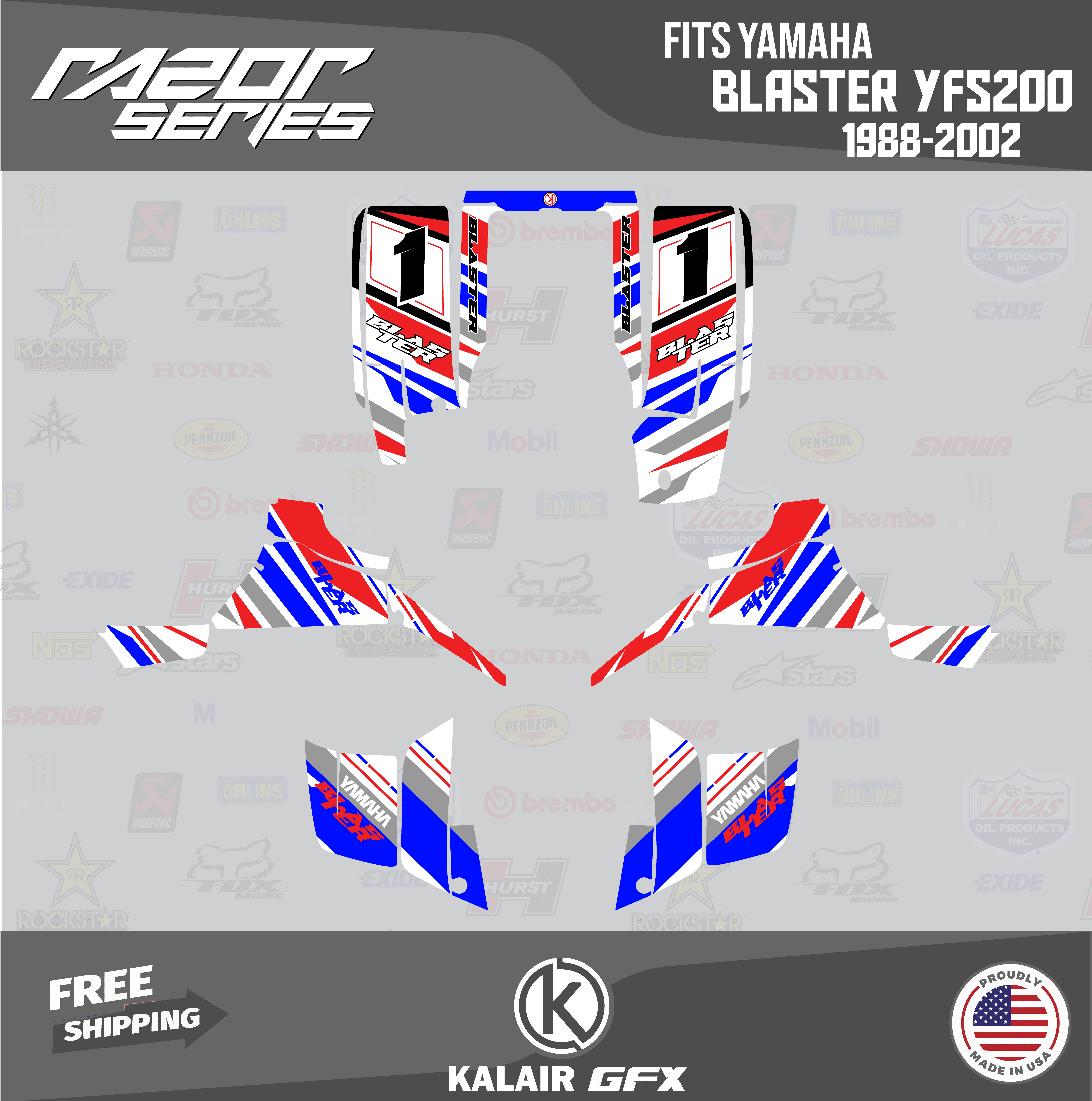 Kalair GFX Graphics Kit for Yamaha ATV BLASTER YFS 200 (1988-2002 ...
