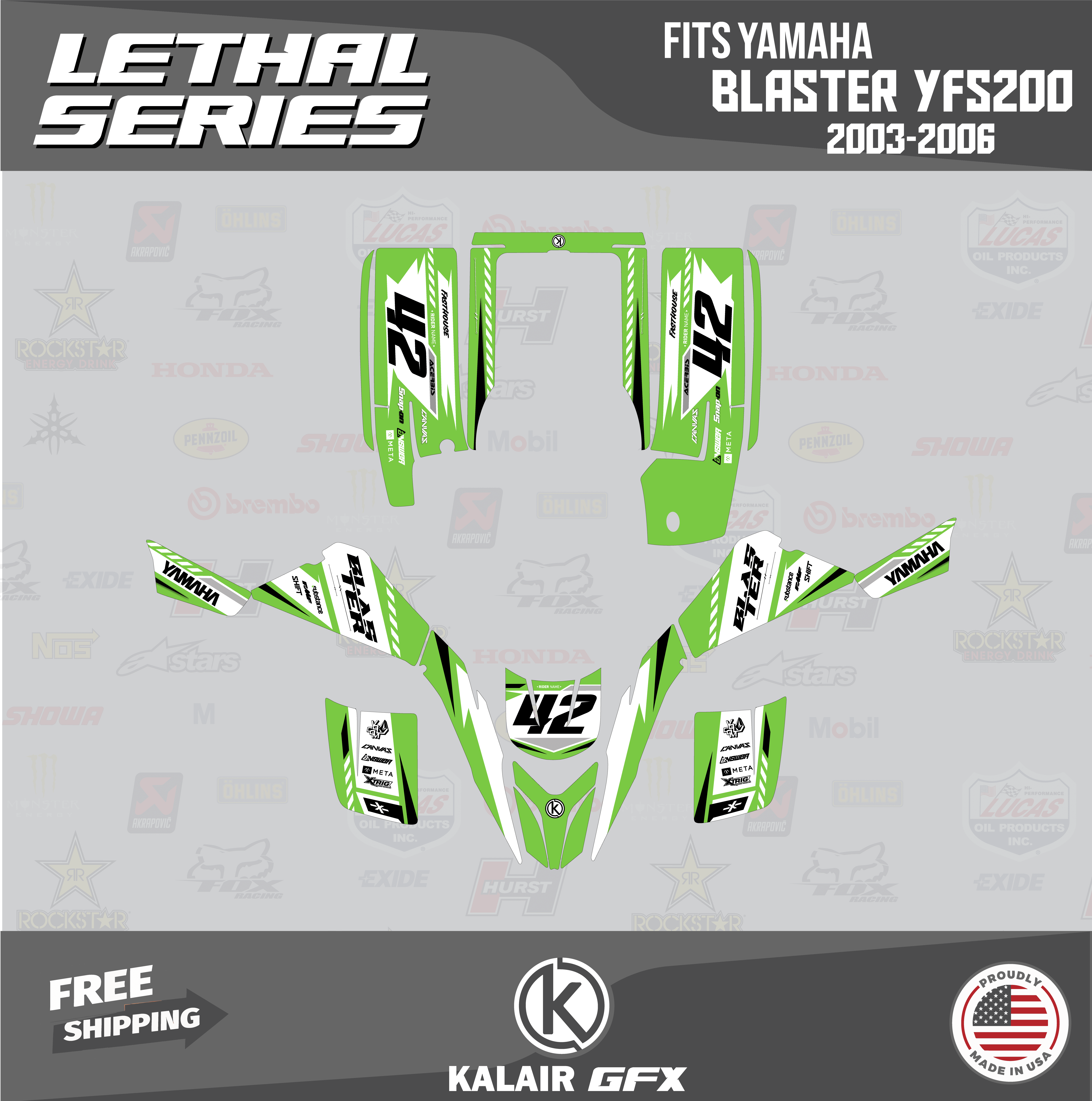 Kalair GFX Graphics Kit for Yamaha ATV BLASTER YFS 200 (2003-2006 ...