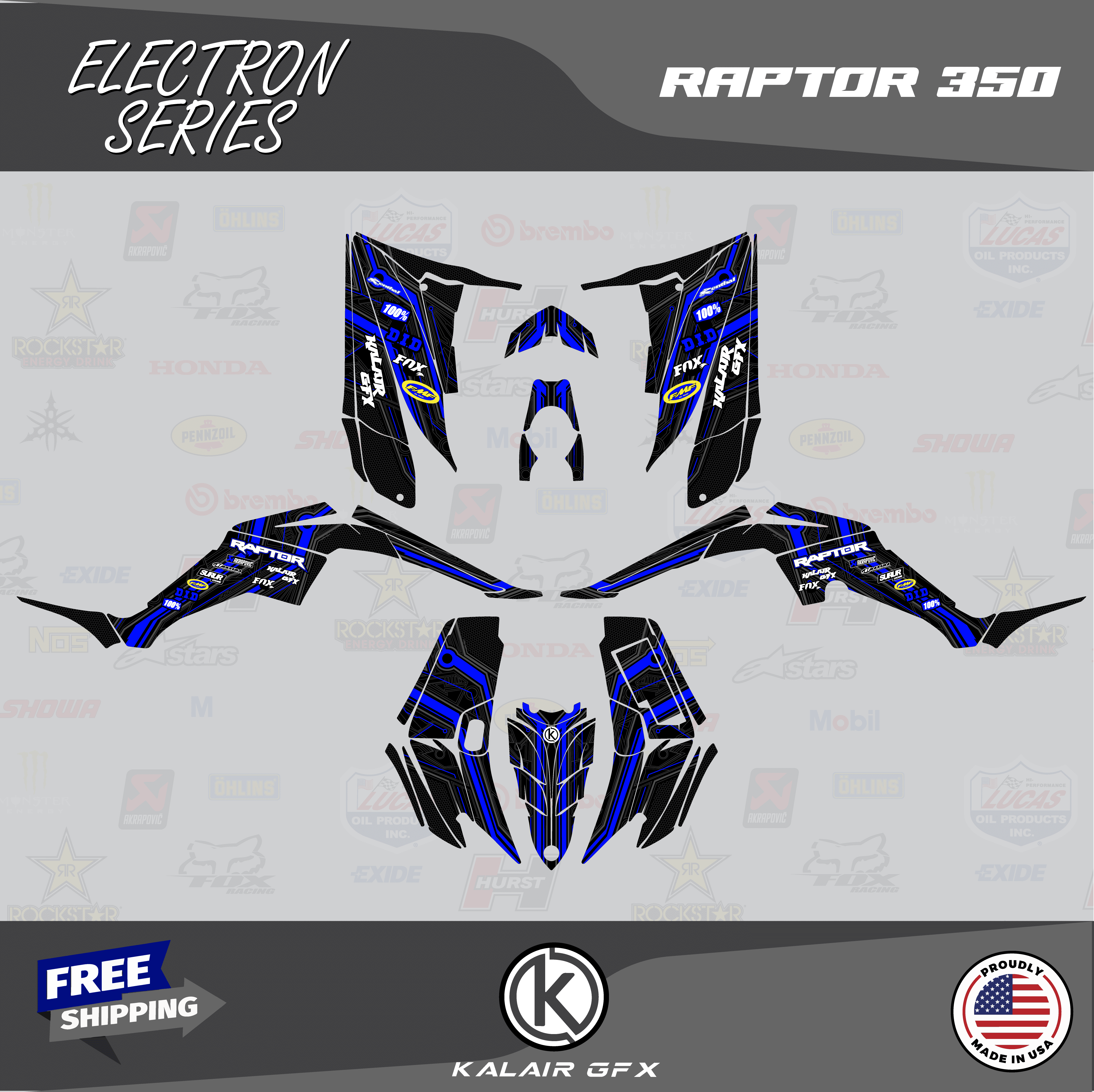 Kalair GFX Graphics Kit for Yamaha ATV RAPTOR 350 (All Years) Electron ...