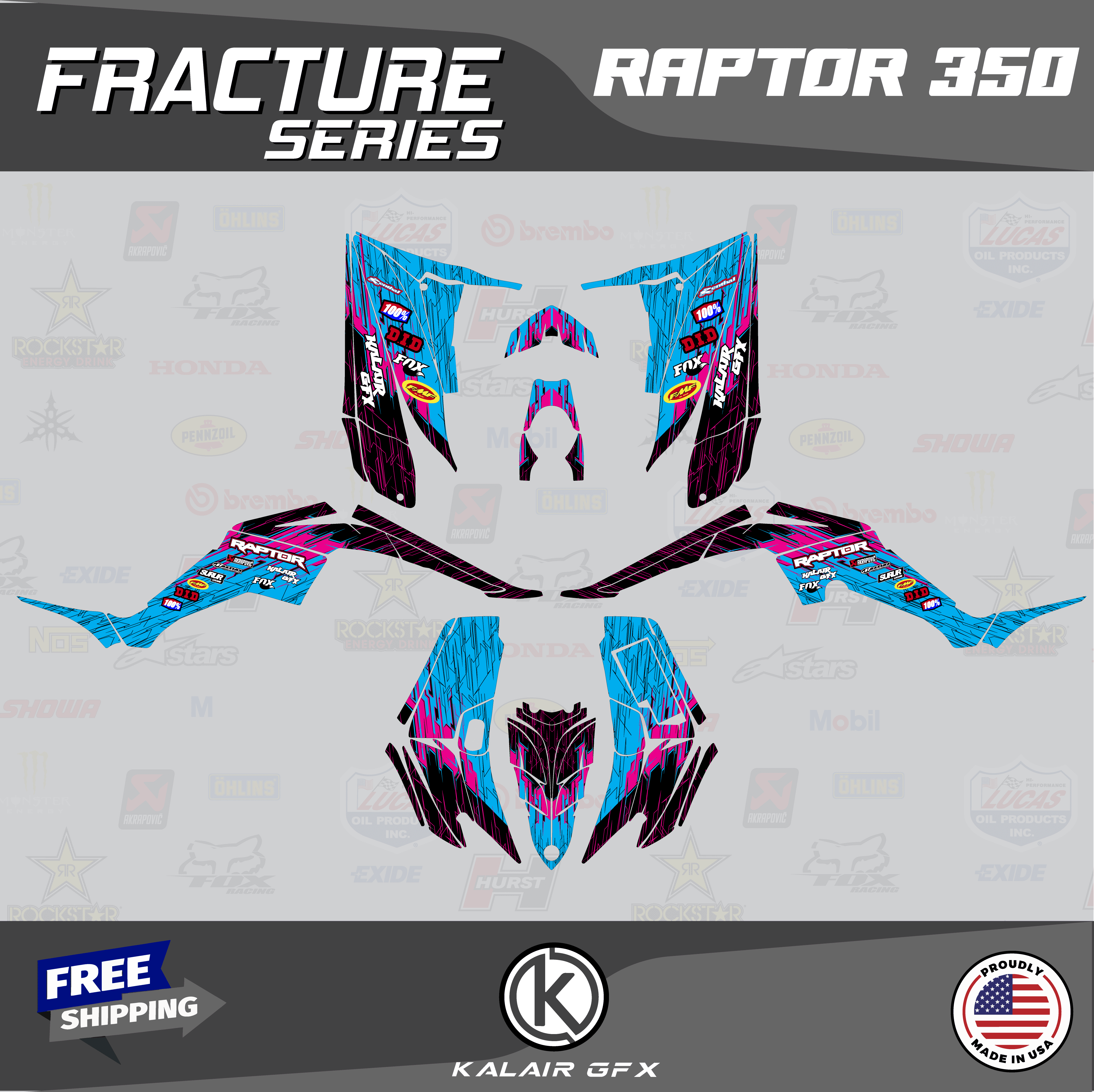 Kalair GFX Graphics Kit for Yamaha ATV RAPTOR 350 (All Years) Fracture ...