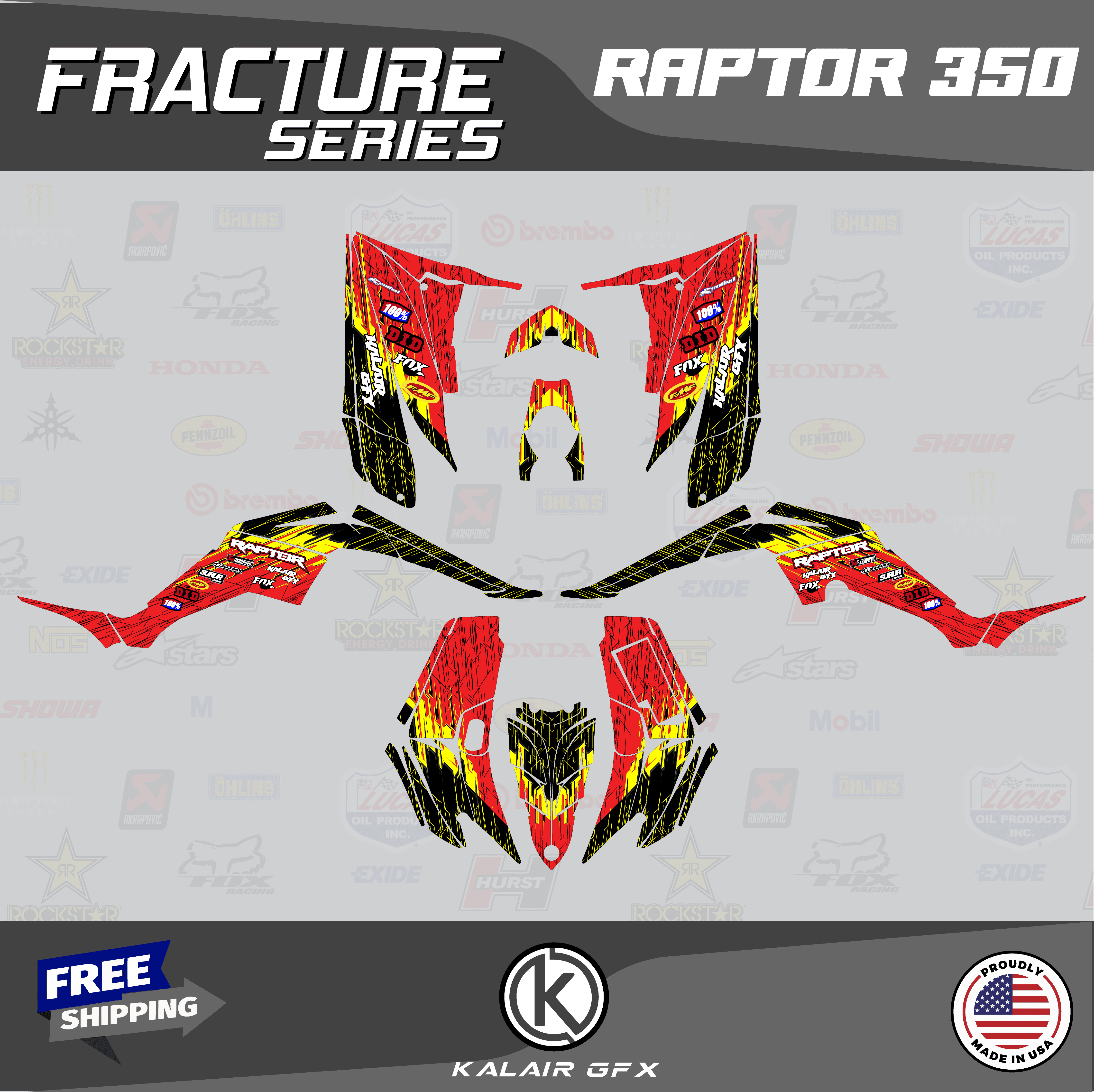 Kalair GFX Graphics Kit for Yamaha ATV RAPTOR 350 (All Years) Fracture ...