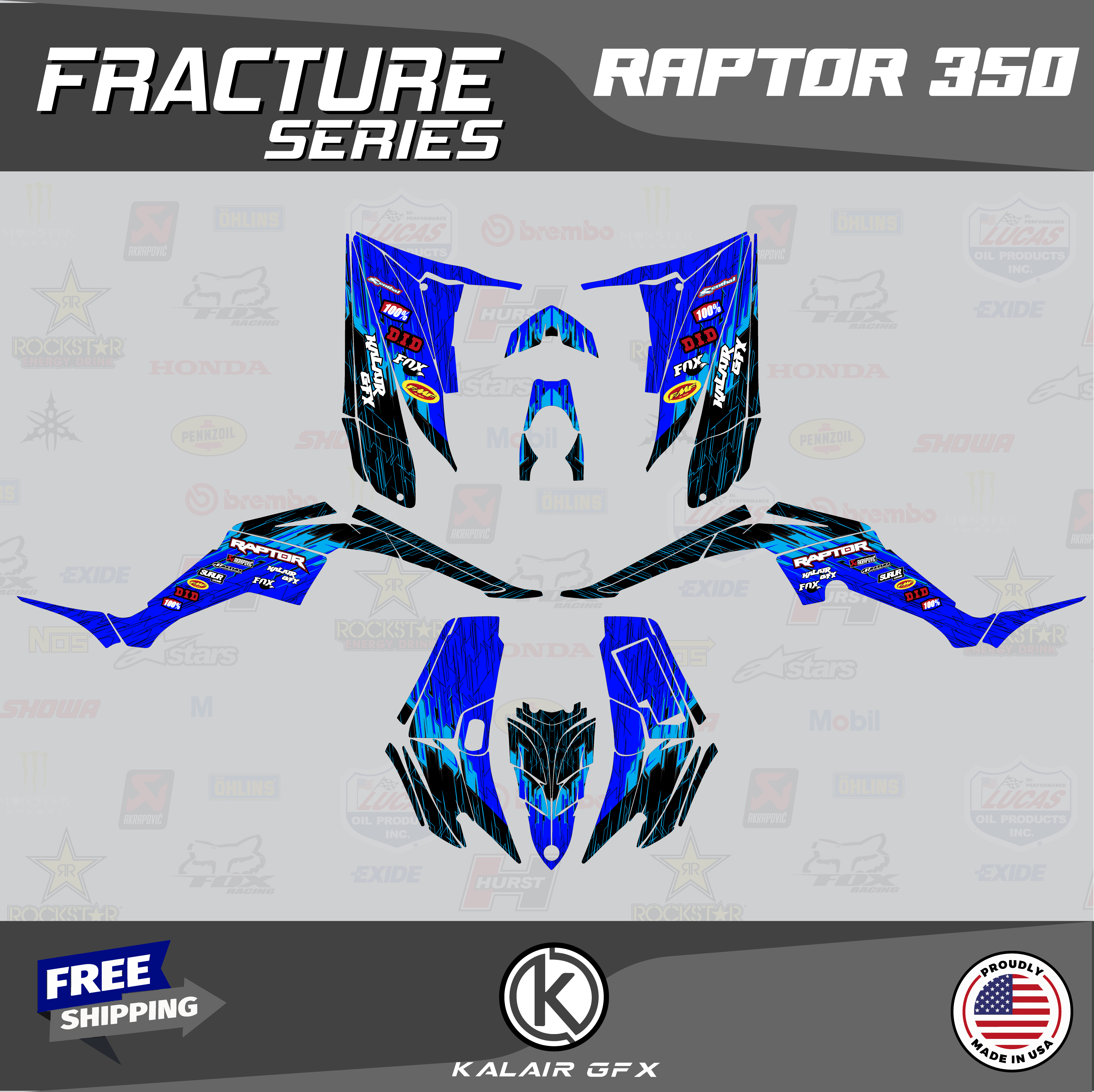 Kalair GFX Graphics Kit for Yamaha ATV RAPTOR 350 (All Years) Fracture ...