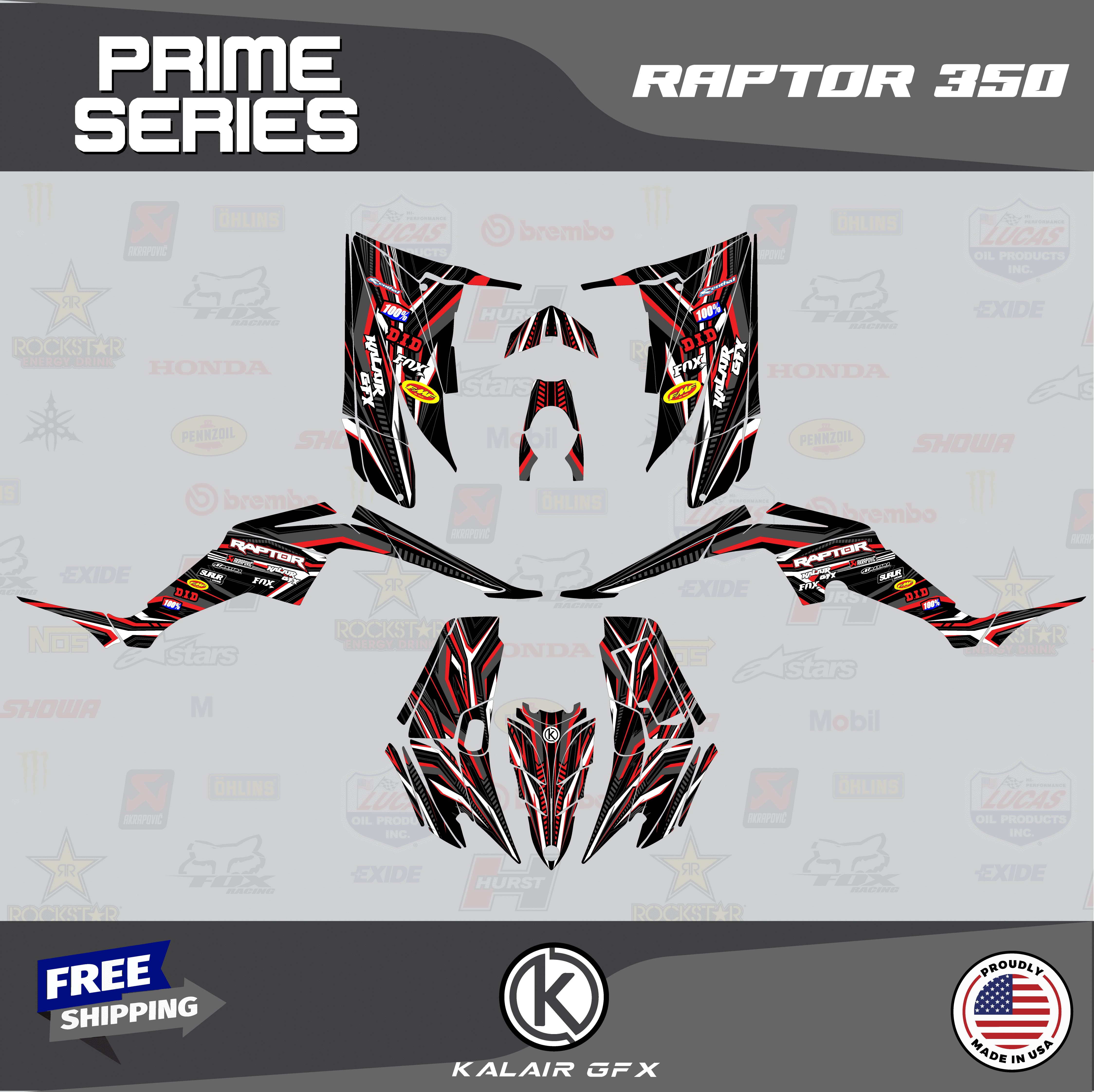 Kalair GFX Graphics Kit for Yamaha ATV RAPTOR 350 (All Years) Prime ...