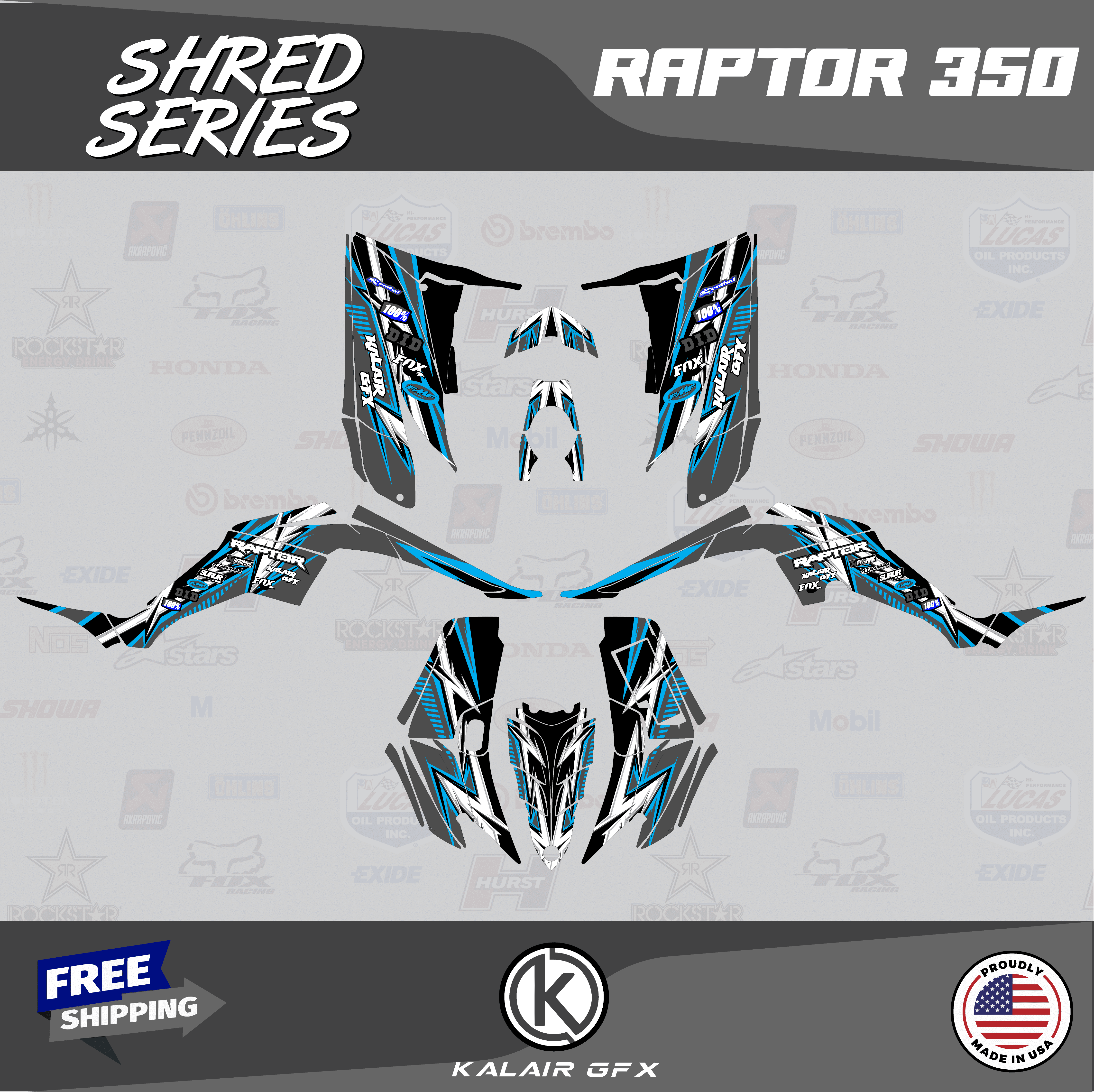 Kalair GFX Graphics Kit for Yamaha ATV RAPTOR 350 (All Years) Shred ...