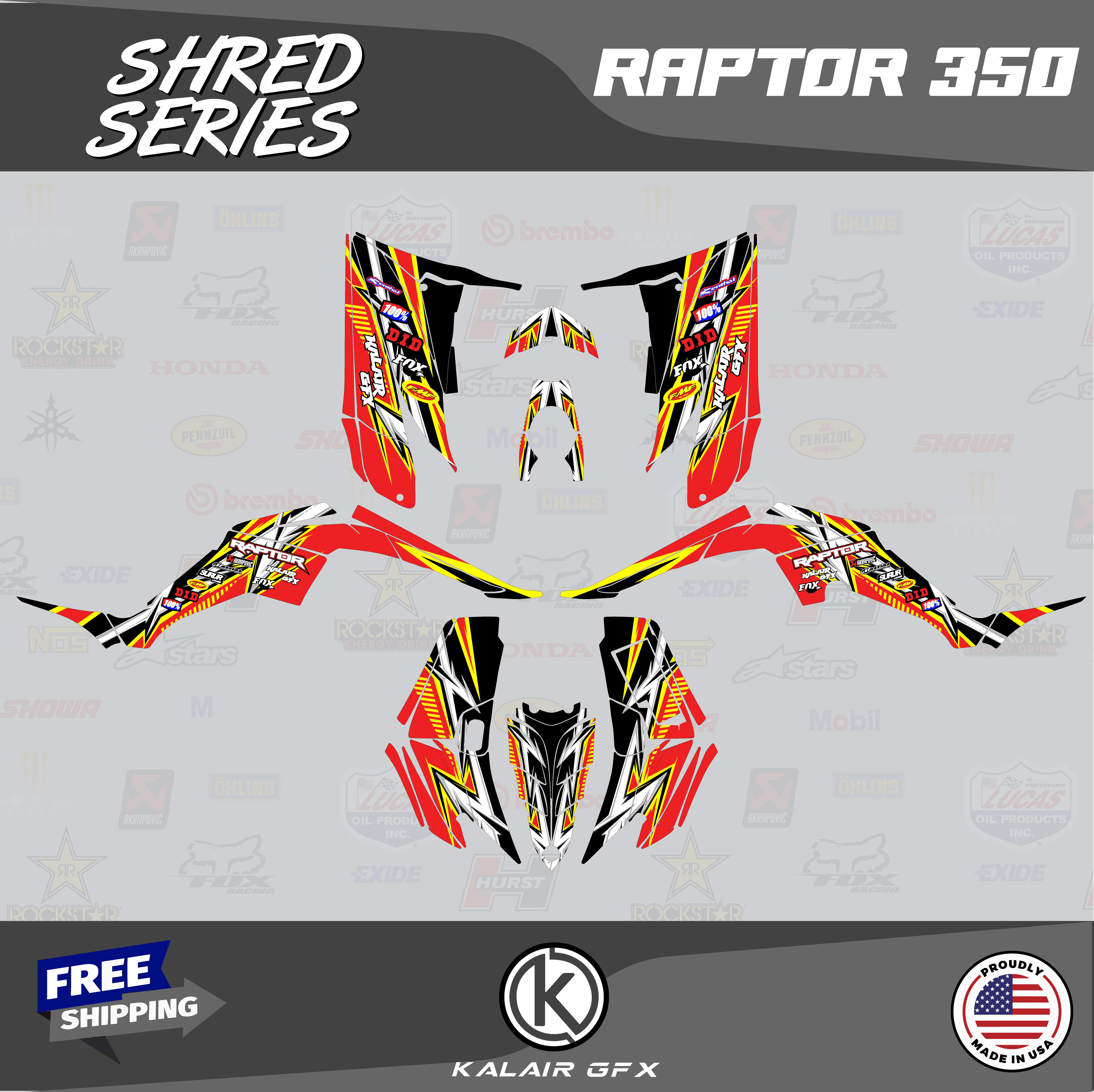 Kalair GFX Graphics Kit for Yamaha ATV RAPTOR 350 (All Years) Shred ...