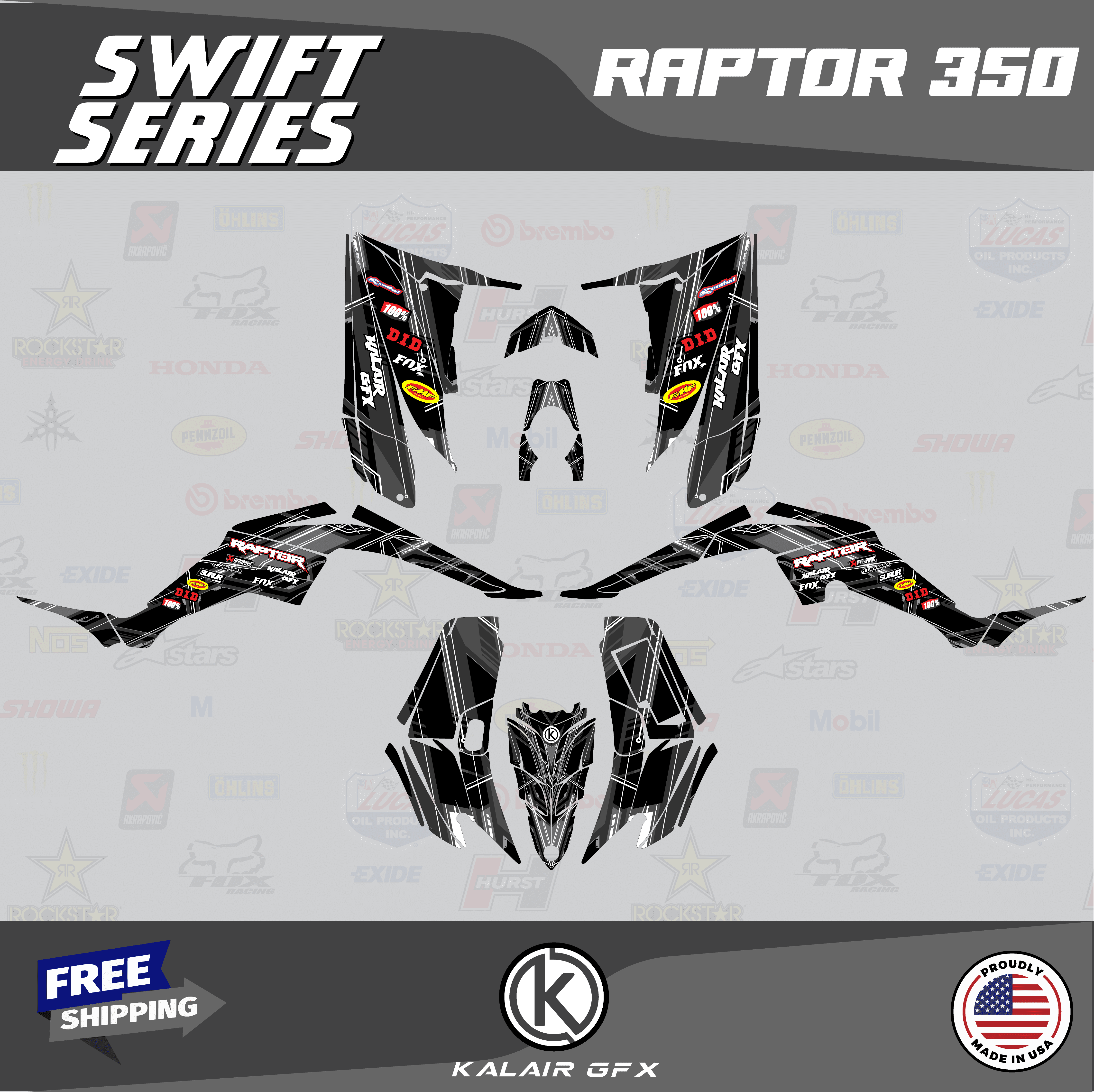 Kalair GFX Graphics Kit for Yamaha ATV RAPTOR 350 (All Years) Swift ...
