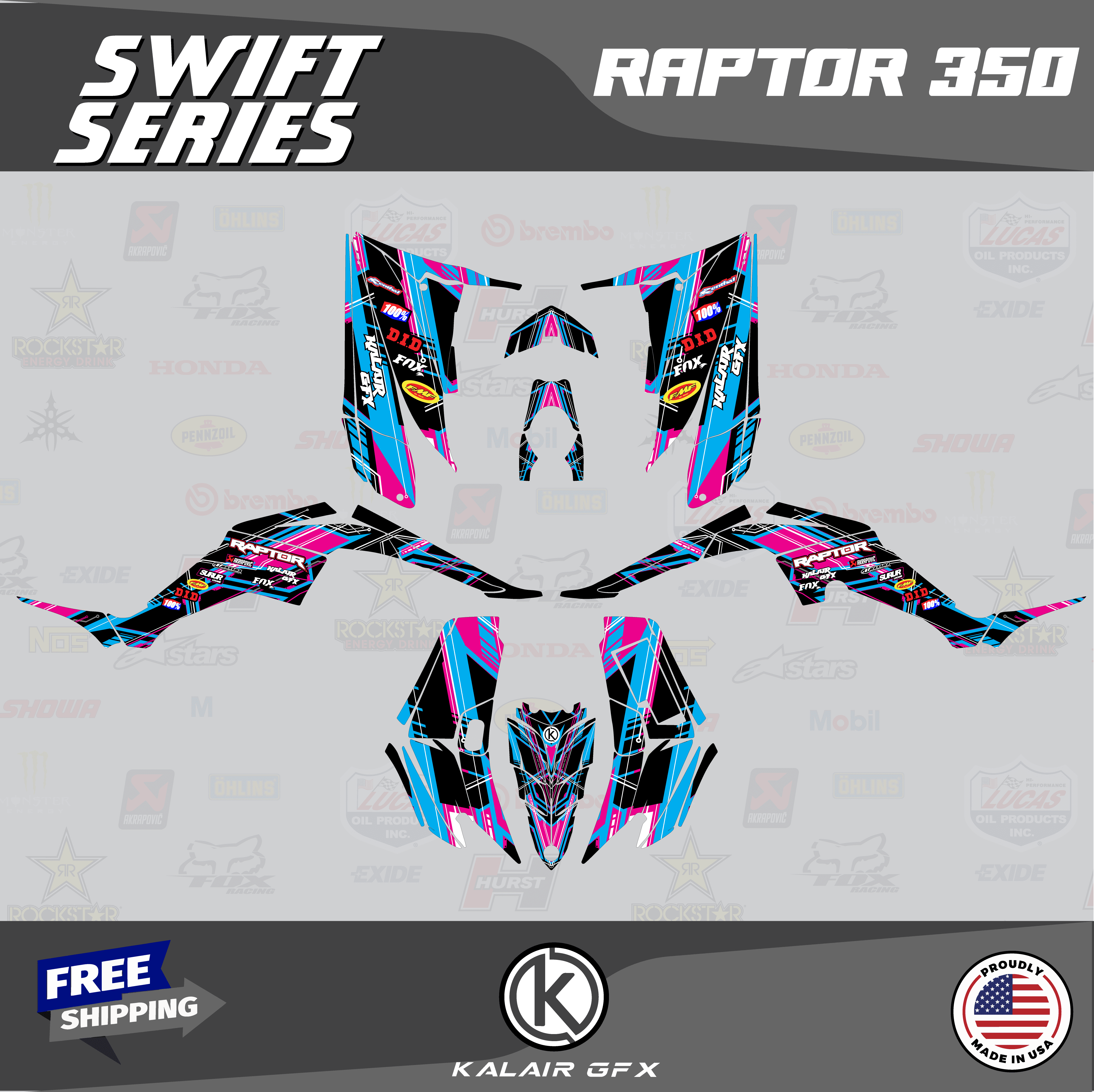 Kalair GFX Graphics Kit for Yamaha ATV RAPTOR 350 (All Years) Swift ...