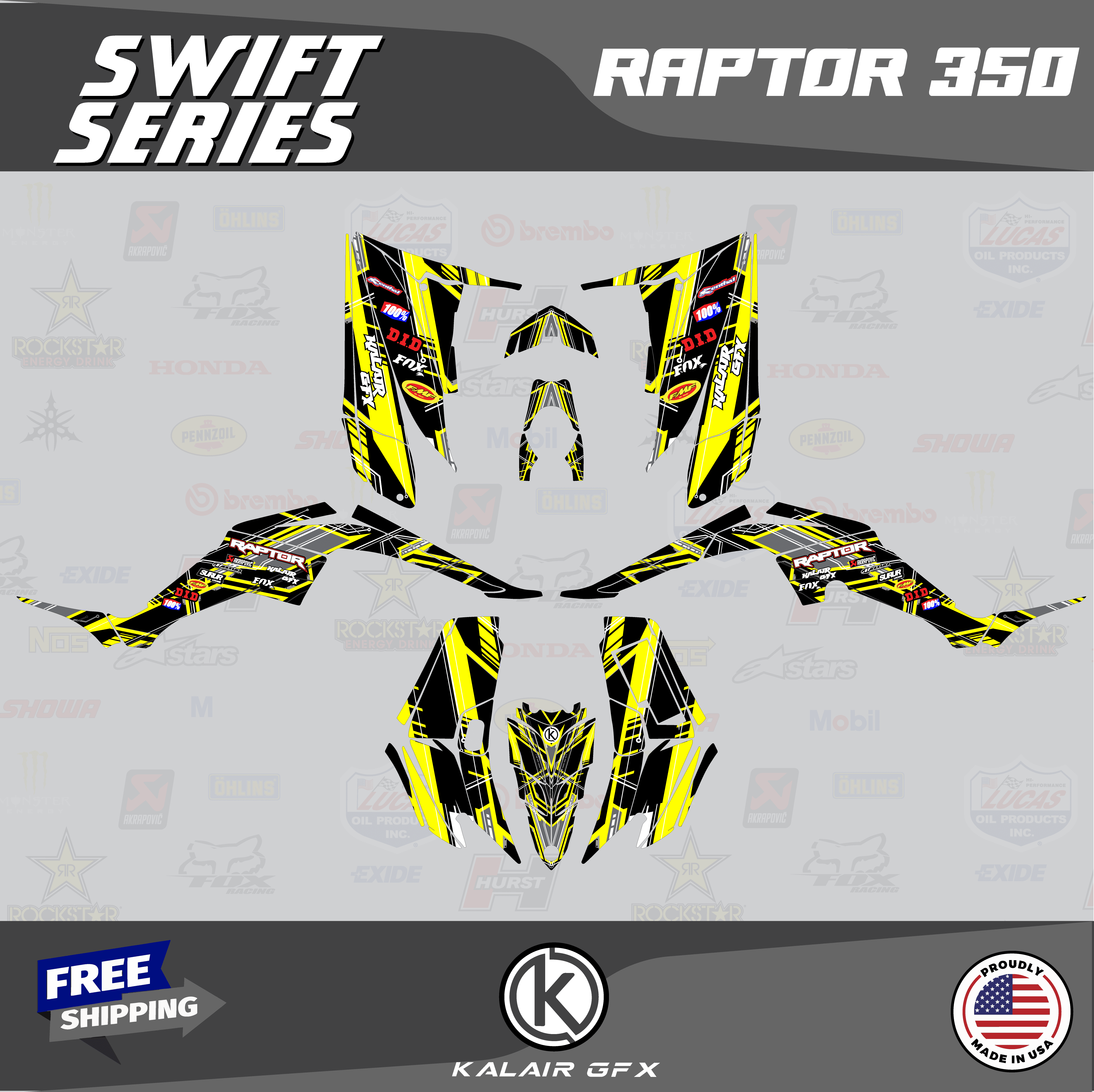 Kalair GFX Graphics Kit for Yamaha ATV RAPTOR 350 (All Years) Swift ...