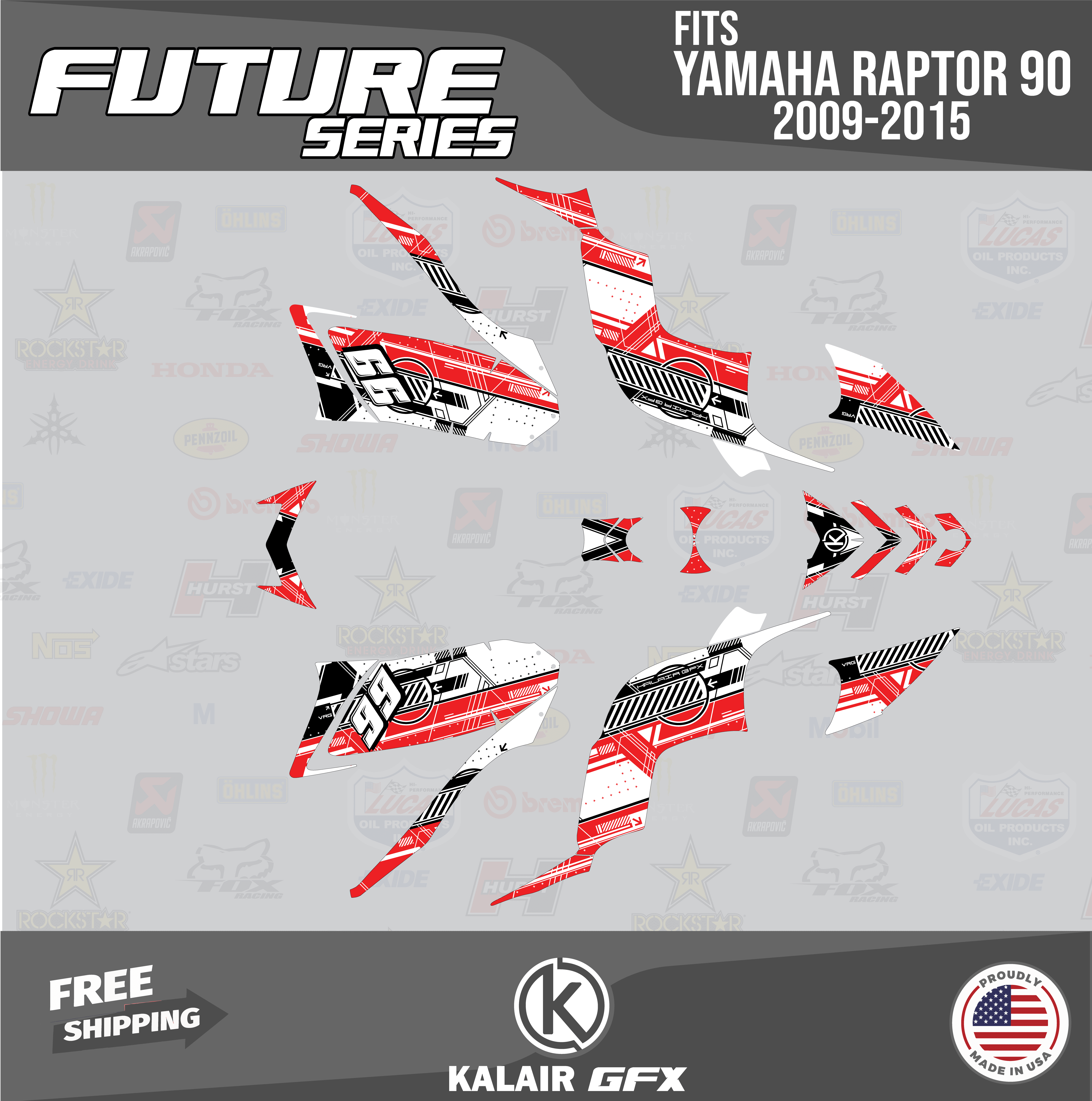Kalair GFX Graphics Kit for Yamaha ATV RAPTOR 90 (2009-2015) Future ...