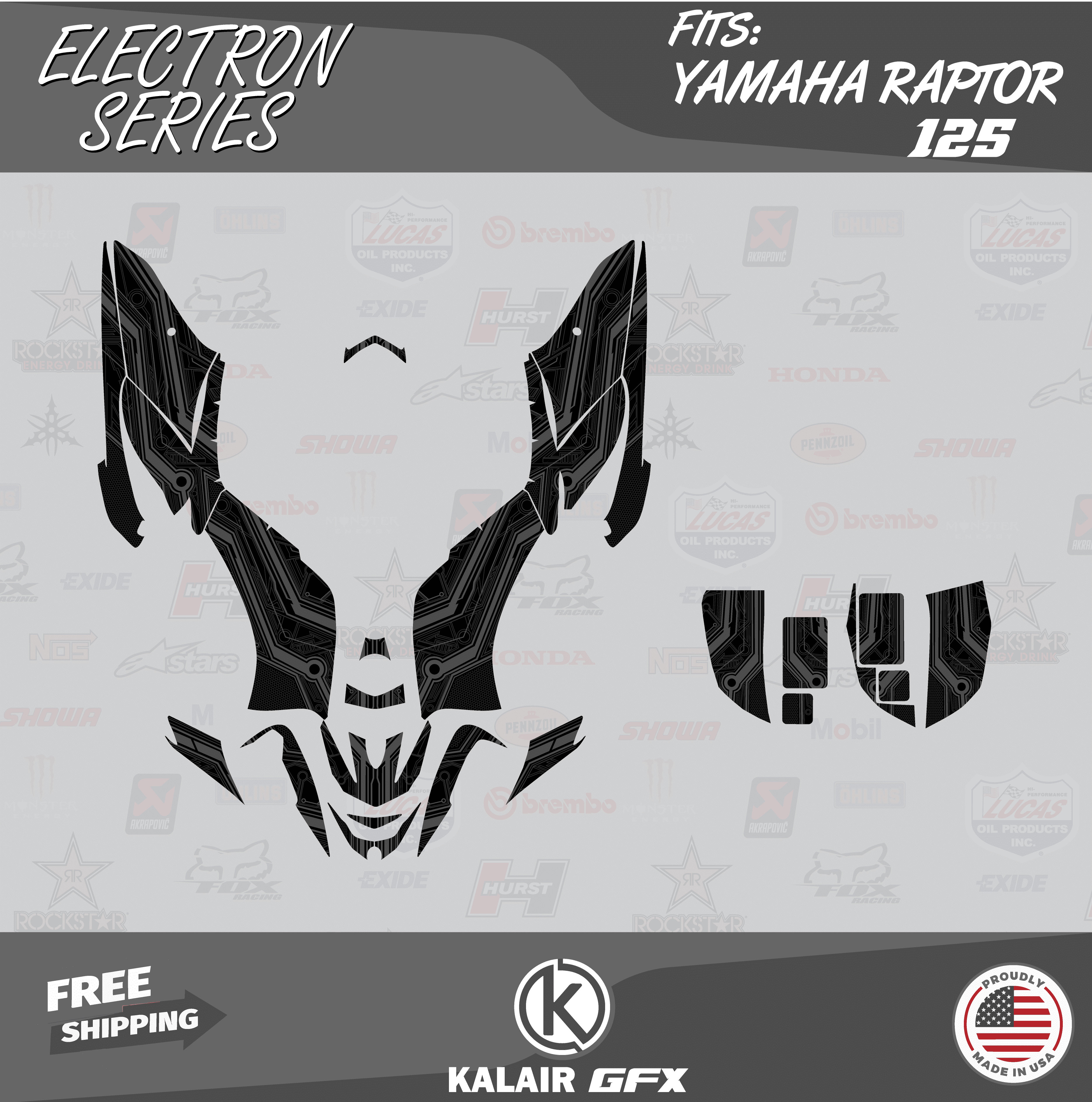 Kalair GFX Graphics Kit for Yamaha ATV Raptor 125 (All Years) Electron ...