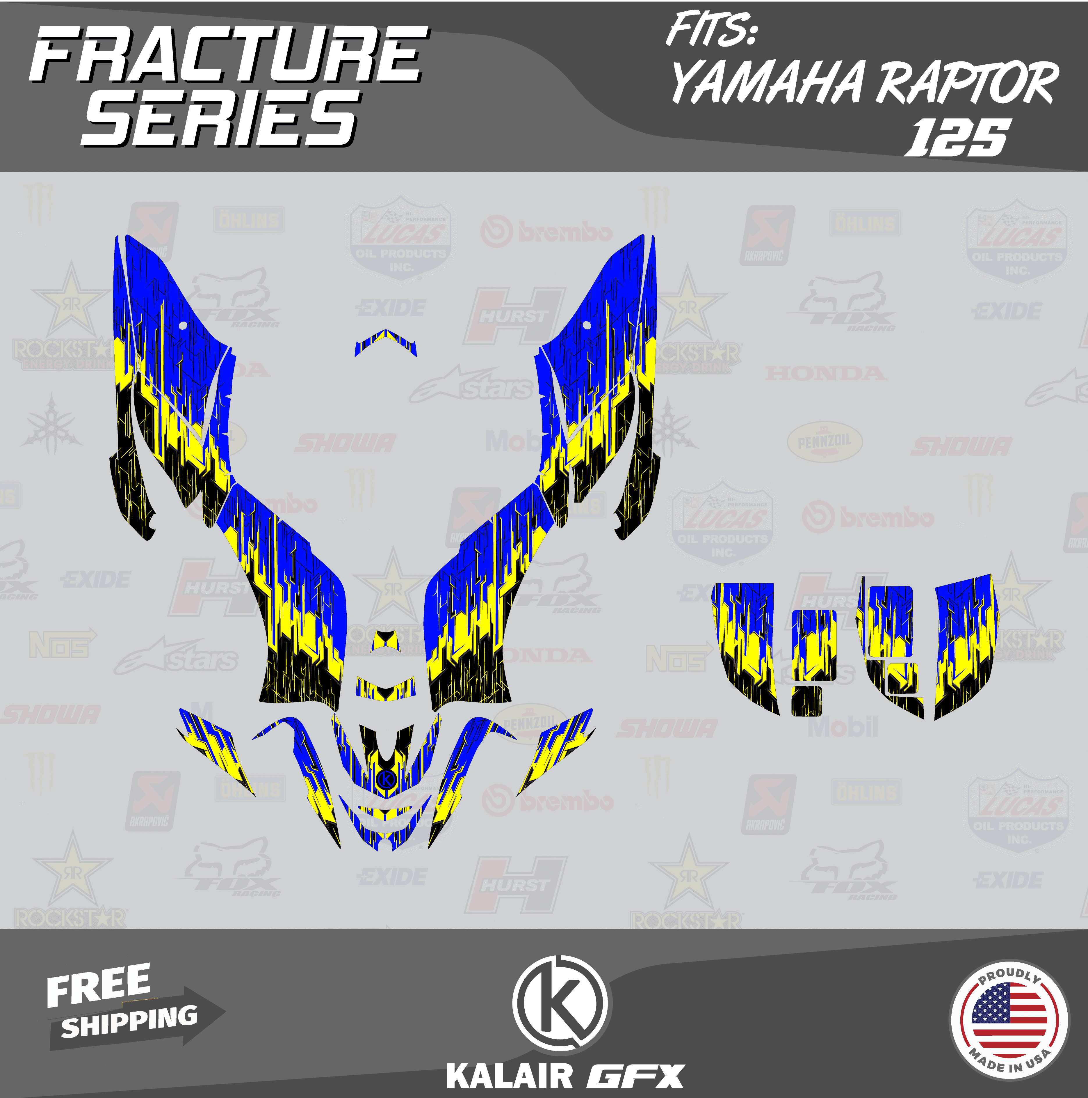 Kalair GFX Graphics Kit for Yamaha ATV Raptor 125 (All Years) Fracture ...