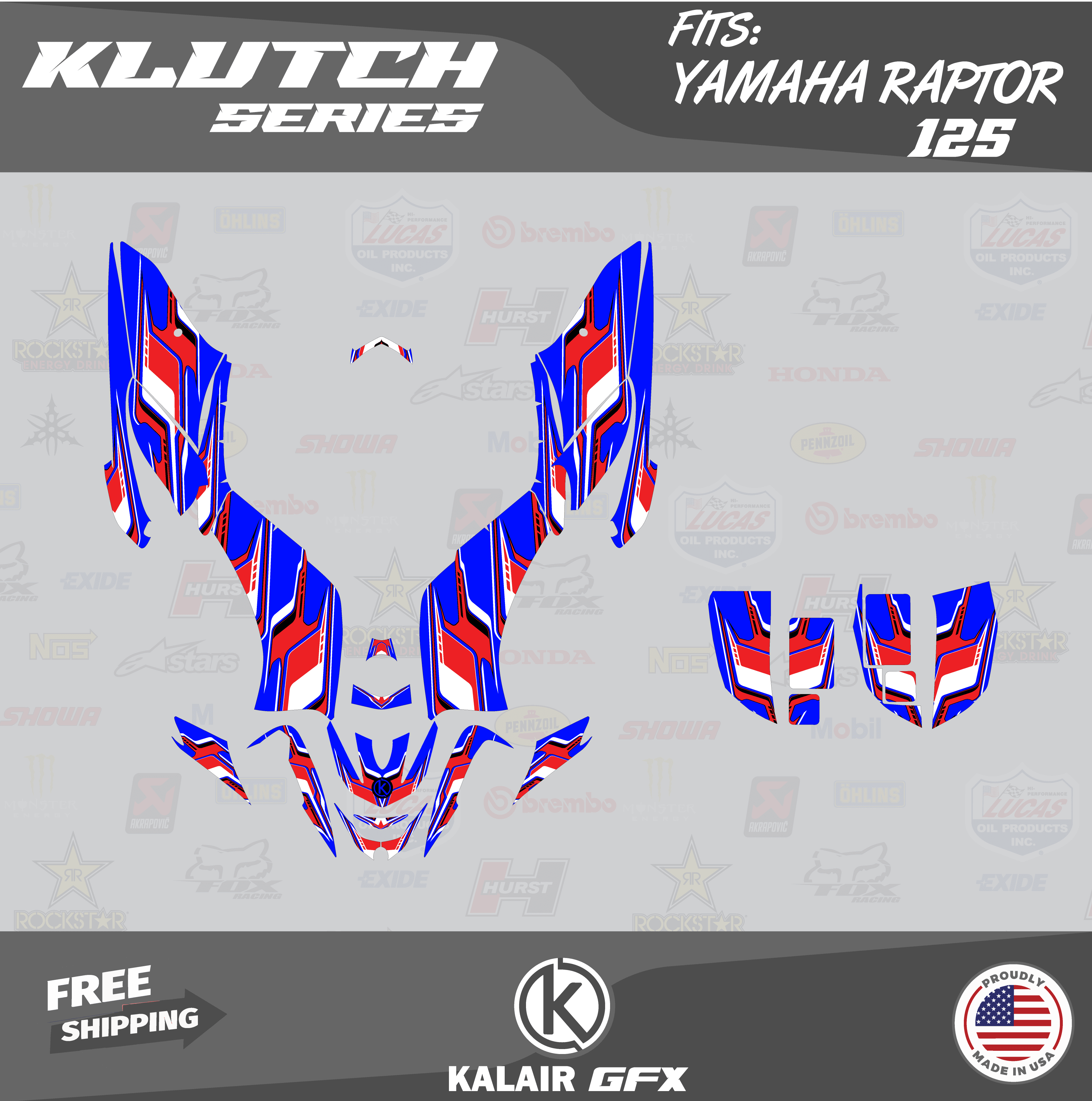 Kalair GFX Graphics Kit for Yamaha ATV Raptor 125 (All Years) Klutch ...