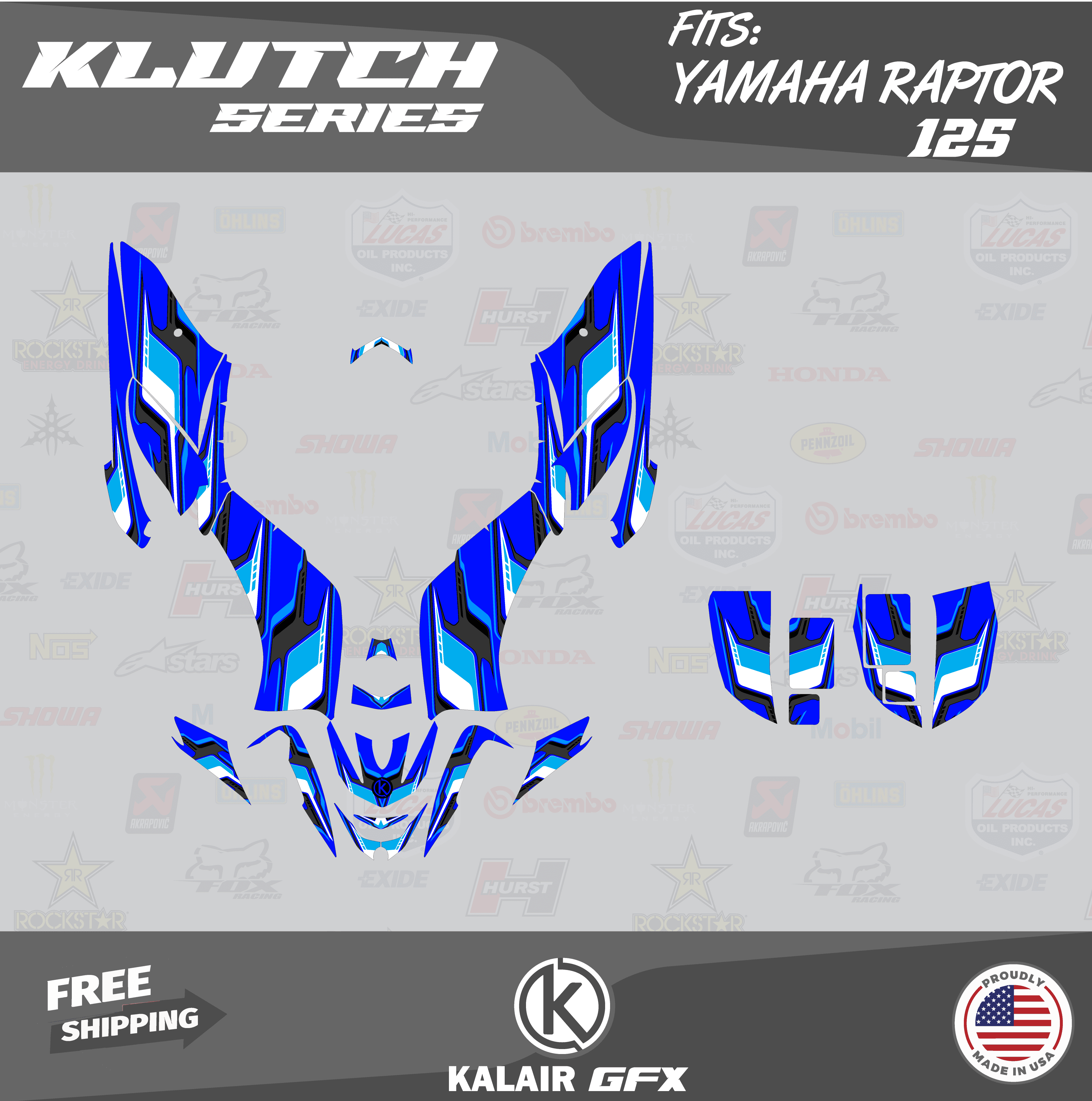 Kalair GFX Graphics Kit for Yamaha ATV Raptor 125 (All Years) Klutch ...