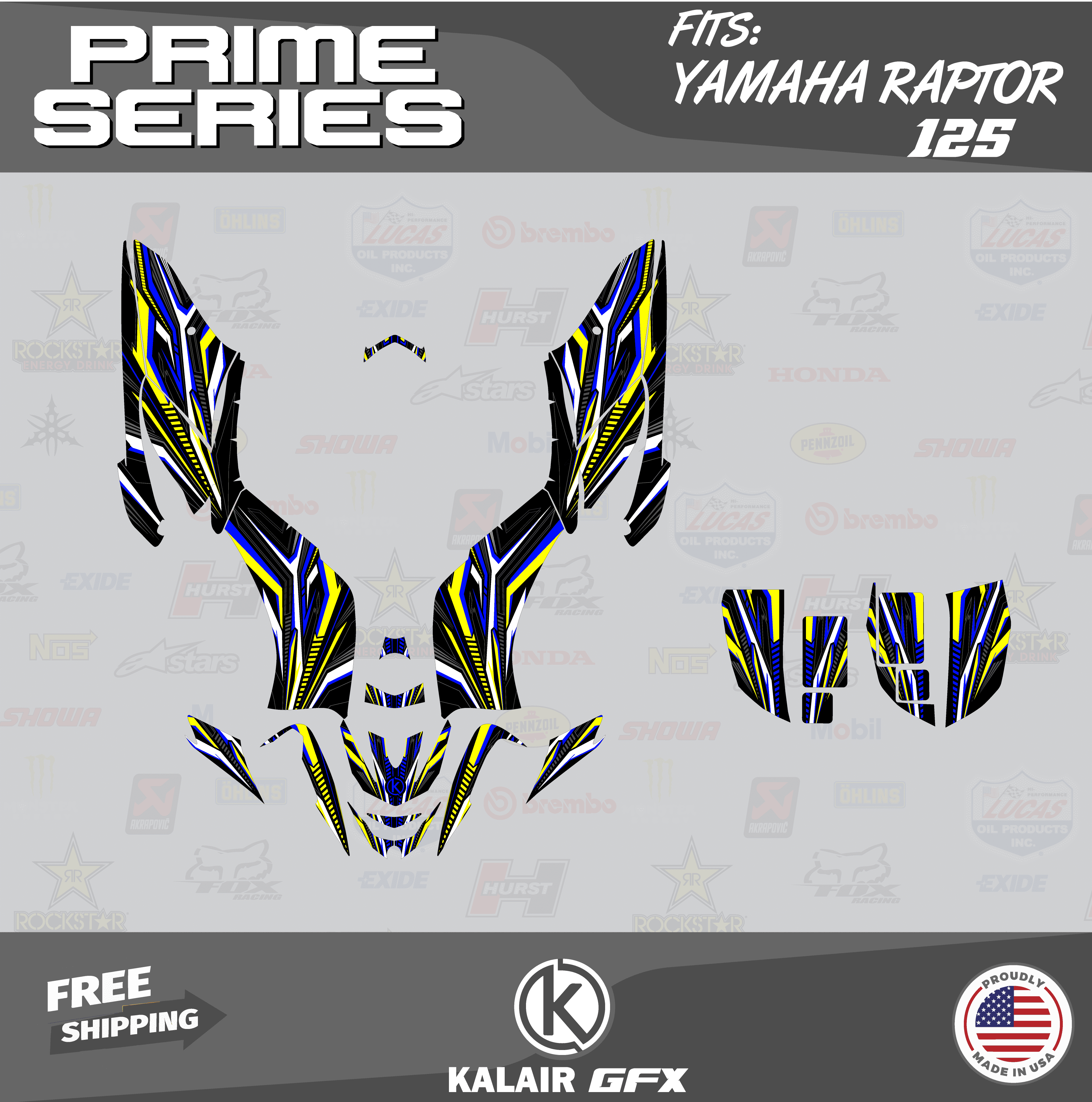 Kalair GFX Graphics Kit for Yamaha ATV Raptor 125 (All Years) Prime ...