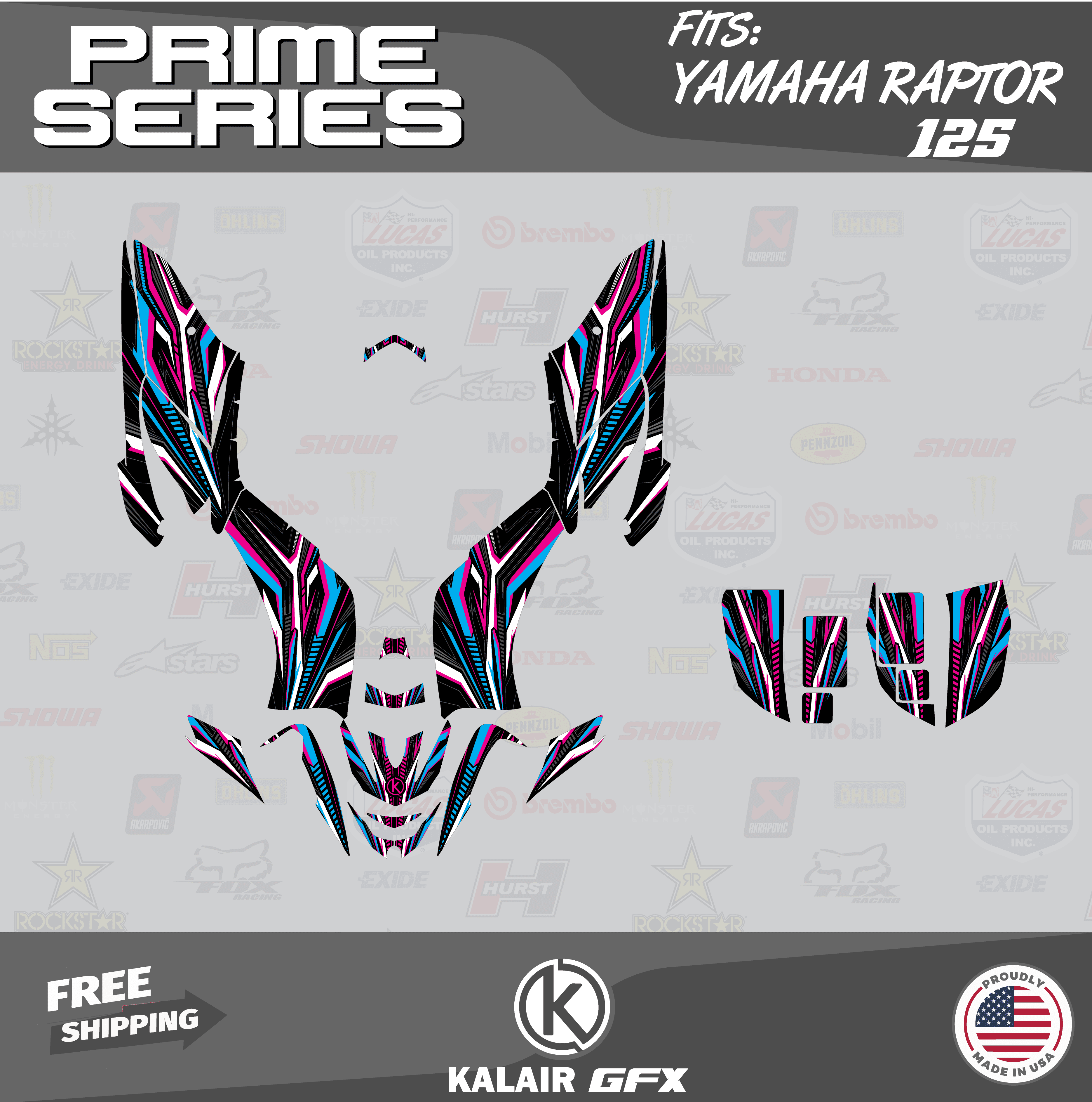 Kalair GFX Graphics Kit for Yamaha ATV Raptor 125 (All Years) Prime ...