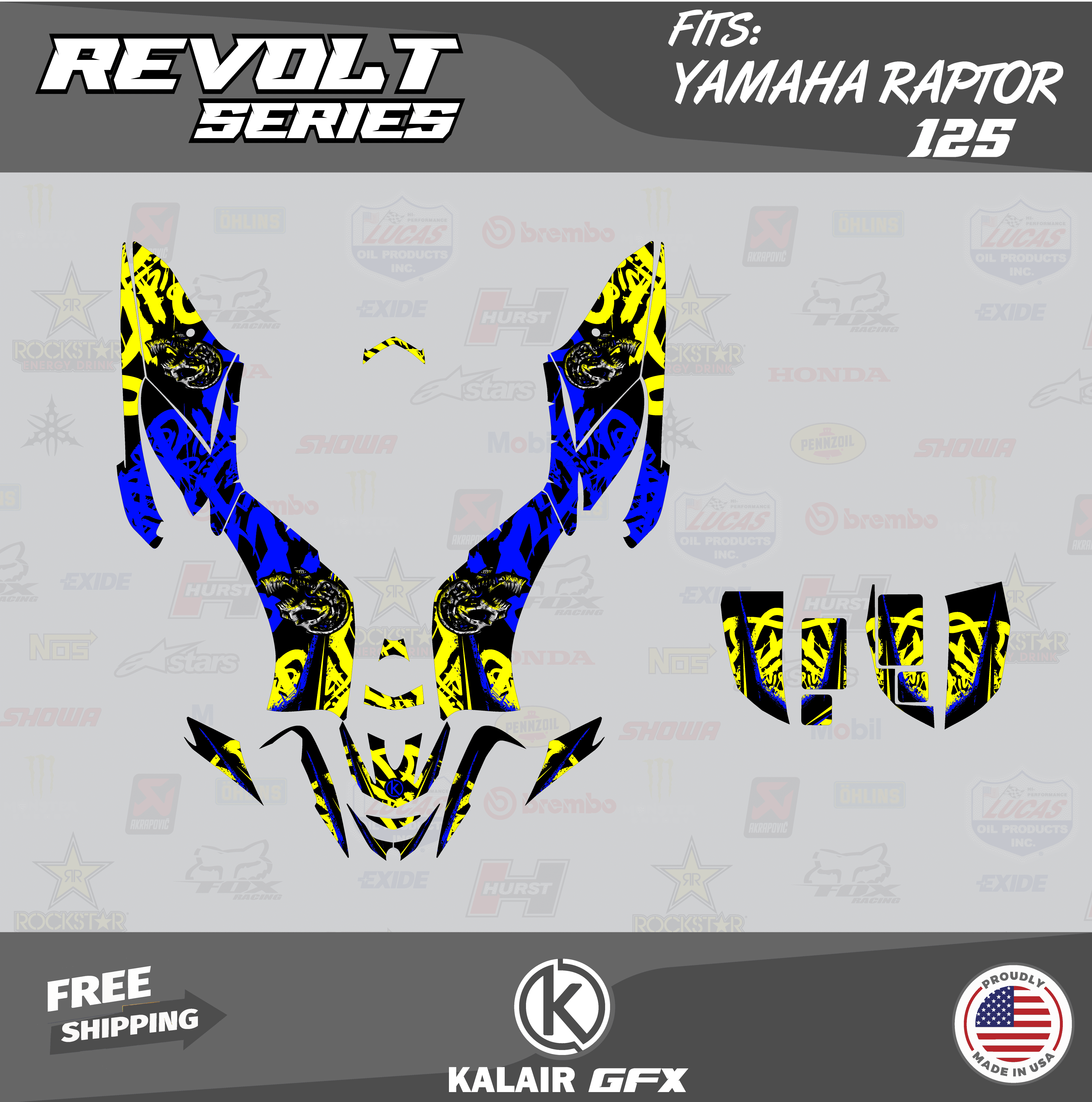 Kalair GFX Graphics Kit for Yamaha ATV Raptor 125 (All Years) Revolt ...