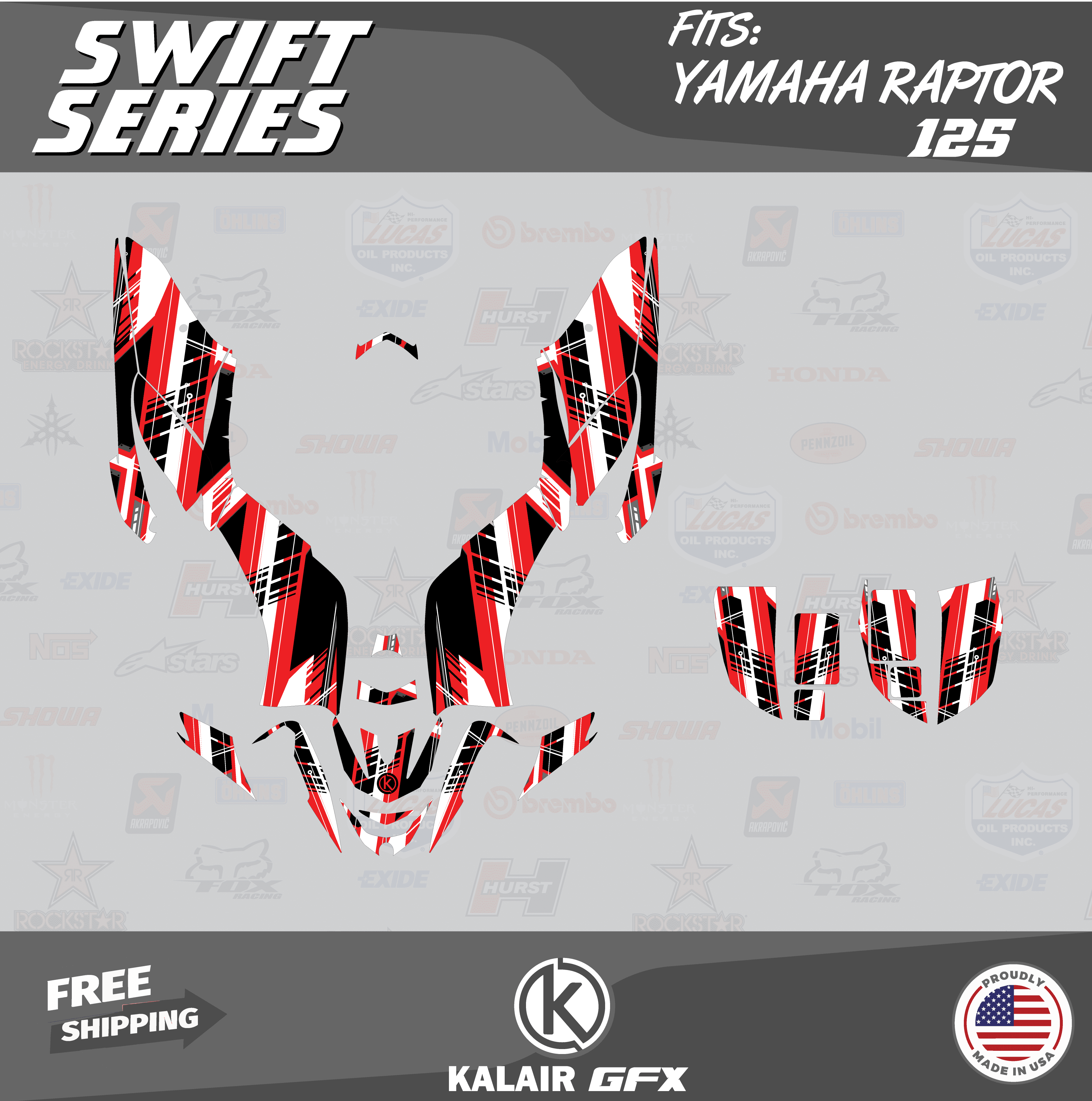 Kalair GFX Graphics Kit for Yamaha ATV Raptor 125 (All Years) Swift ...